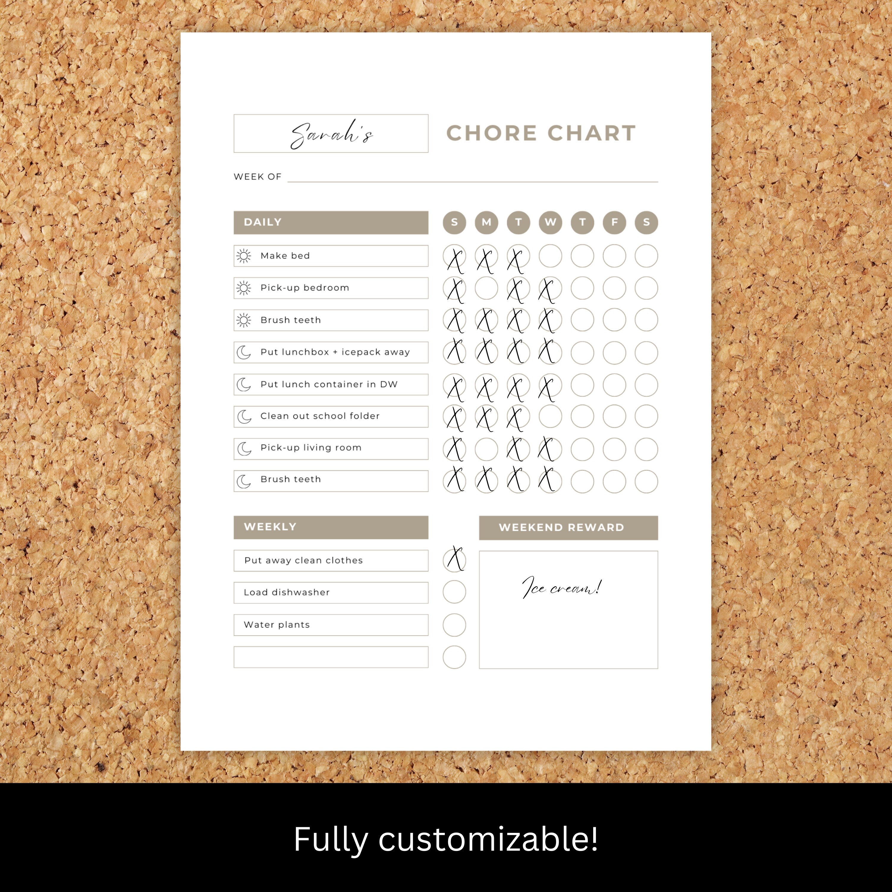 Customizable Chore Chart Daily Weekly Neutral 3-pack Digital Download ...