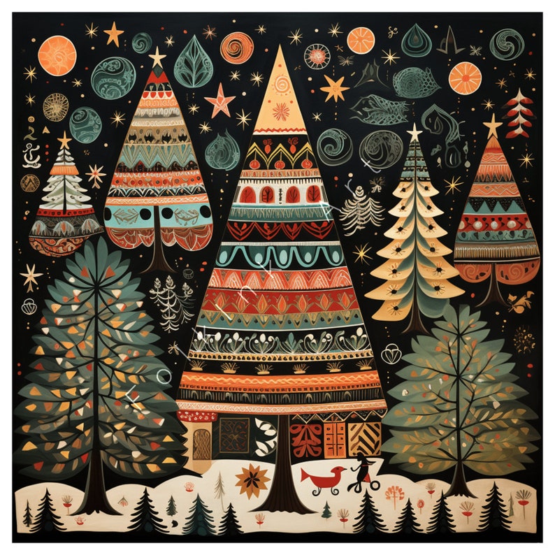 Yuletide Harmony: Joyful Christmas Trees in Folk Art Splendor | AI ...