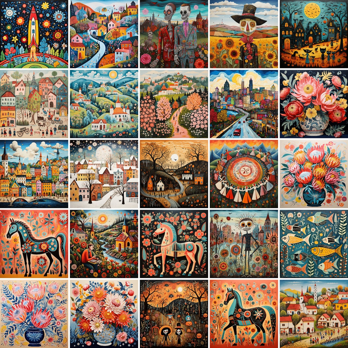 Blossoms and Homesteads: Folk Art Village in Full Bloom AI Digital Folk ...