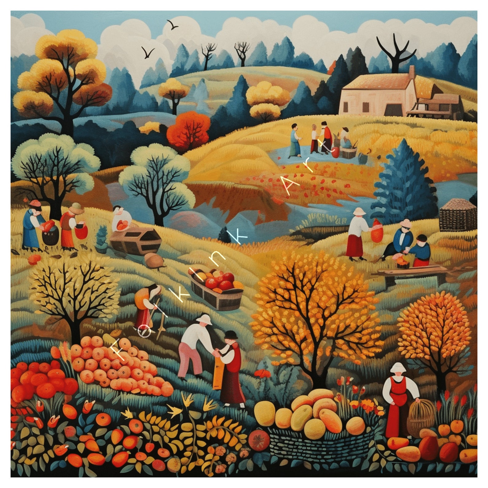 Country Harvest Delight: Digital Folk Art Celebrating Fall's Abundant ...