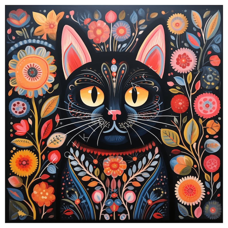 Whimsical Whiskers: Embrace the Charm of a Folk Black Cat | AI Digital ...