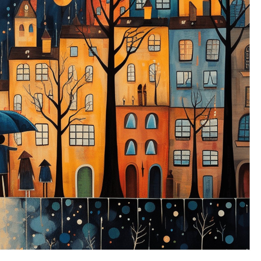 Under One Umbrella: Naive Folk Art Capturing Family Love in the Rain AI ...