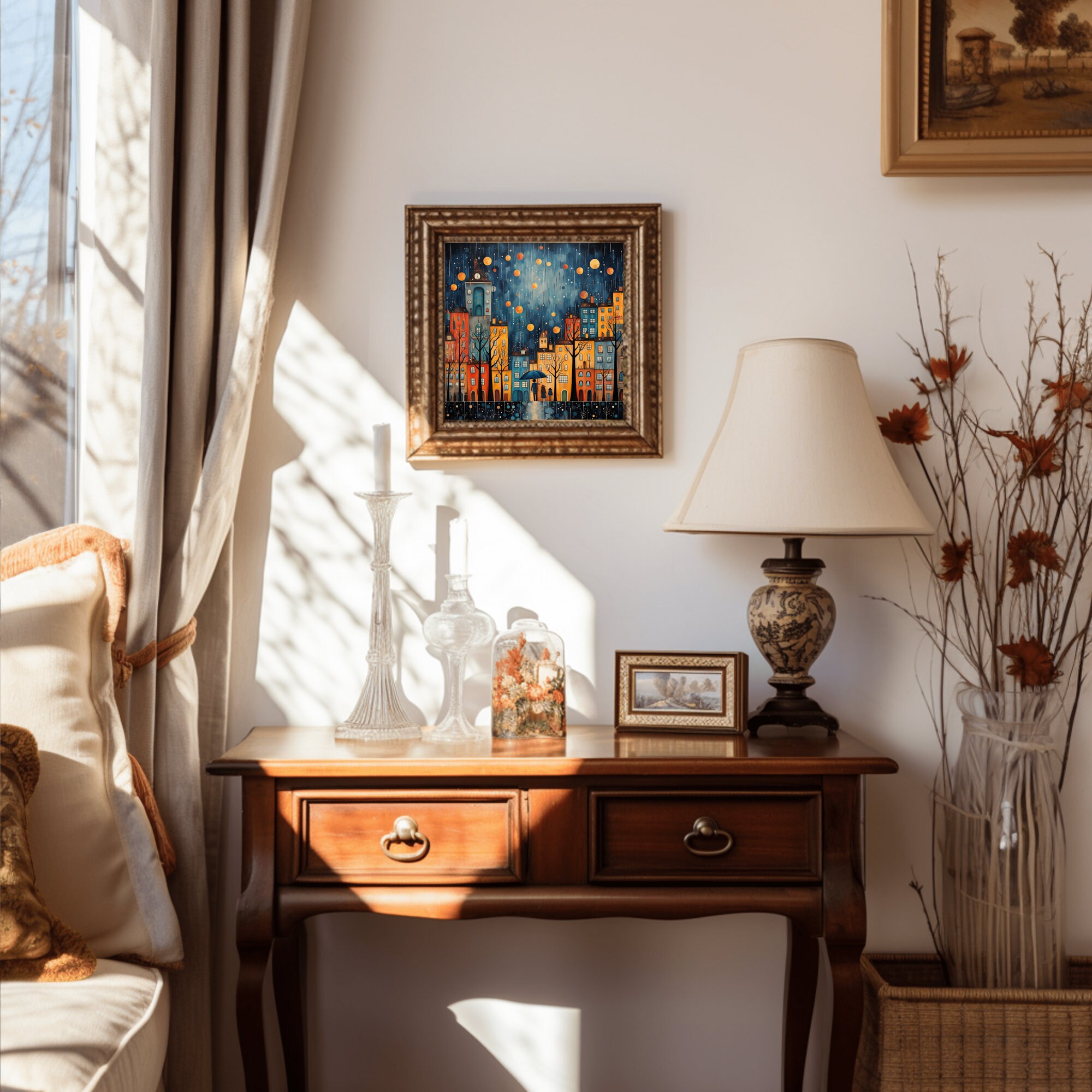 Under One Umbrella: Naive Folk Art Capturing Family Love in the Rain AI ...