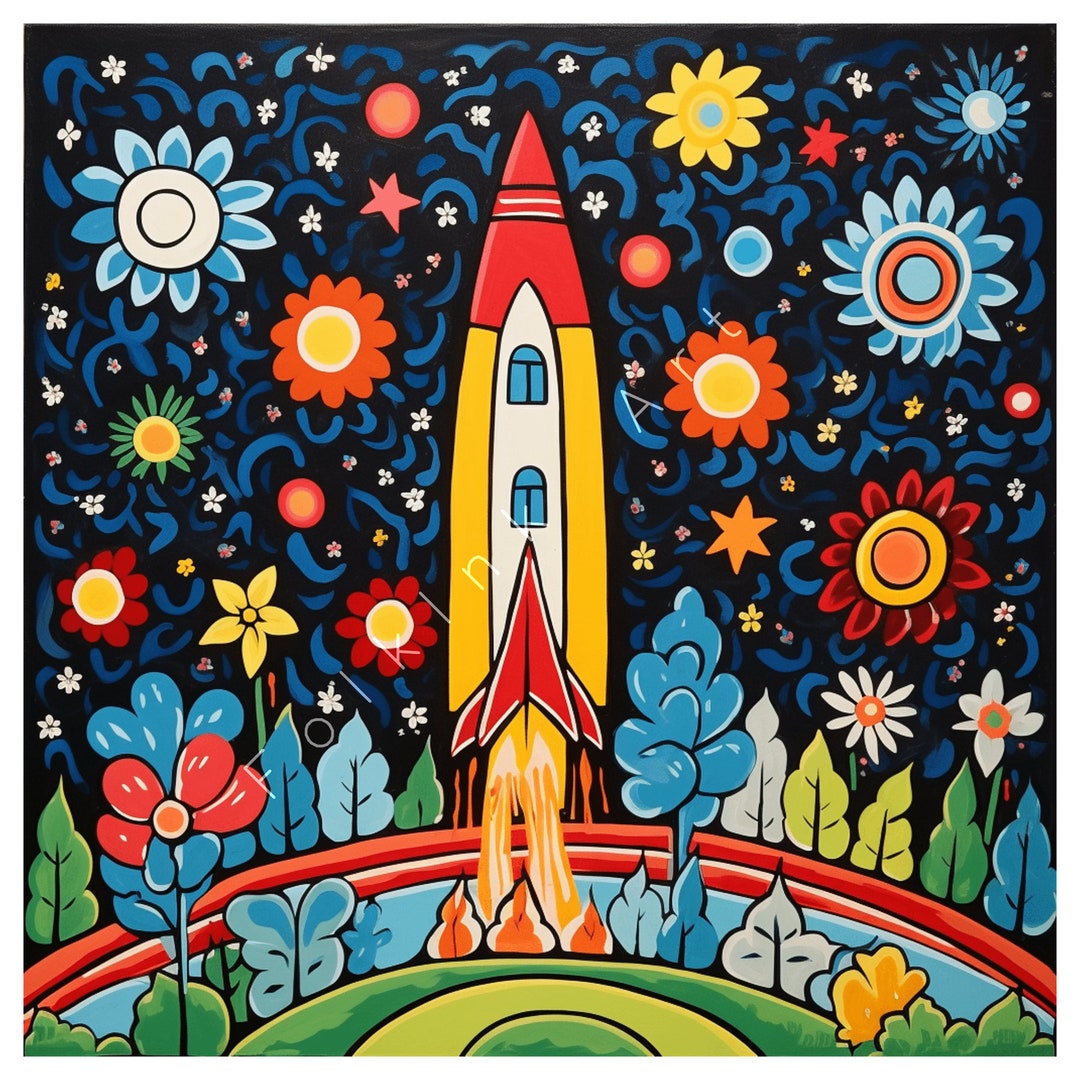 Stargazing Expedition: Rocket Amidst Starry Folk Flowers | Little ...