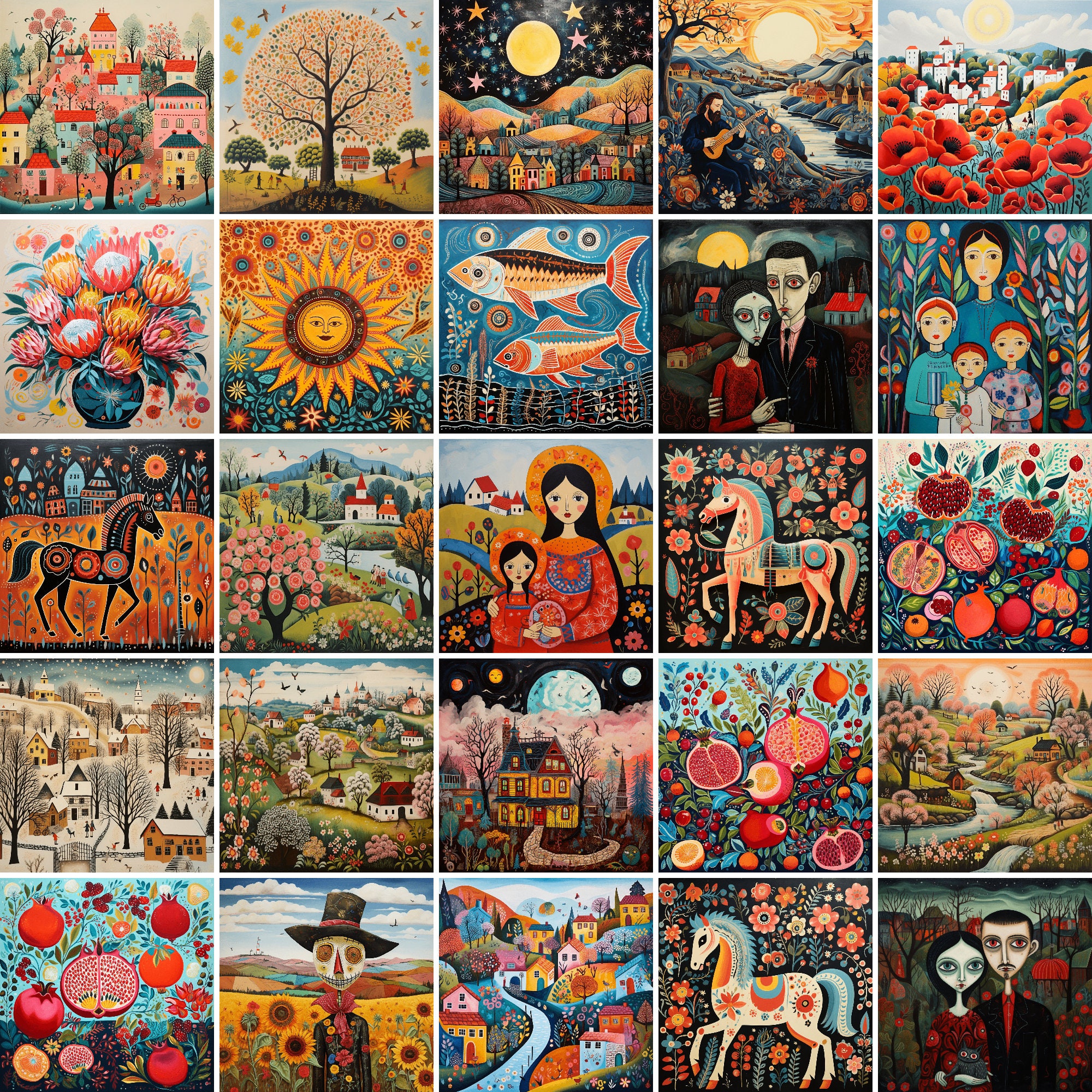 Beneath the Full Moon: Naive Art Portraying Family Love in the Rain AI ...