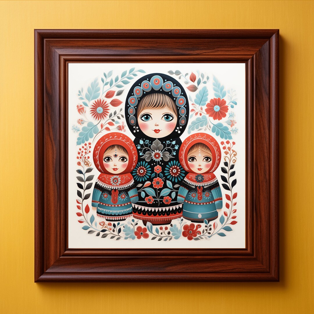 Maternal Embrace: Folk Art Babushka Legacy AI Digital Wall Folk Art ...