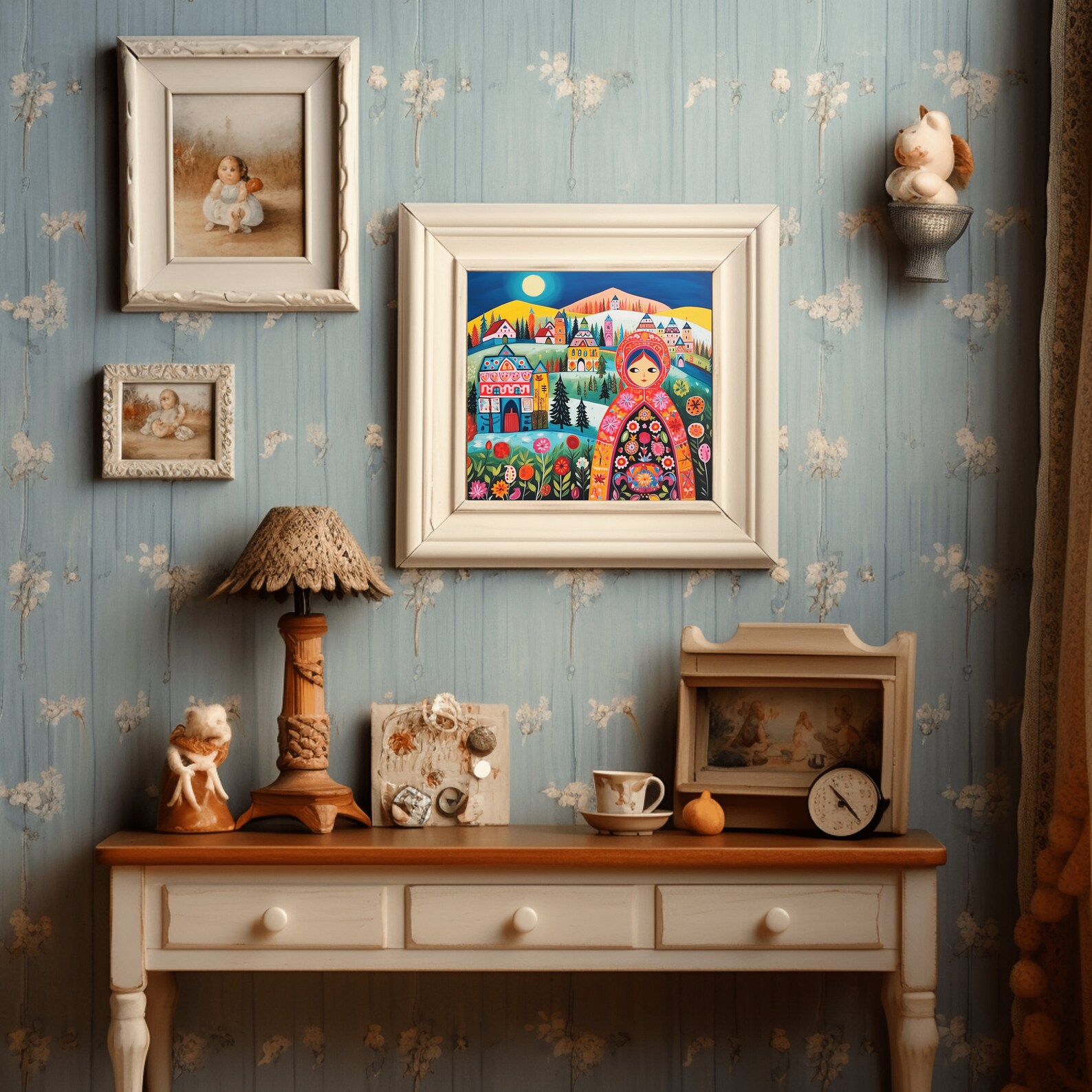 Timeless Slavic Elegance: AI Digital Folk Art Portrait of a Girl in a ...