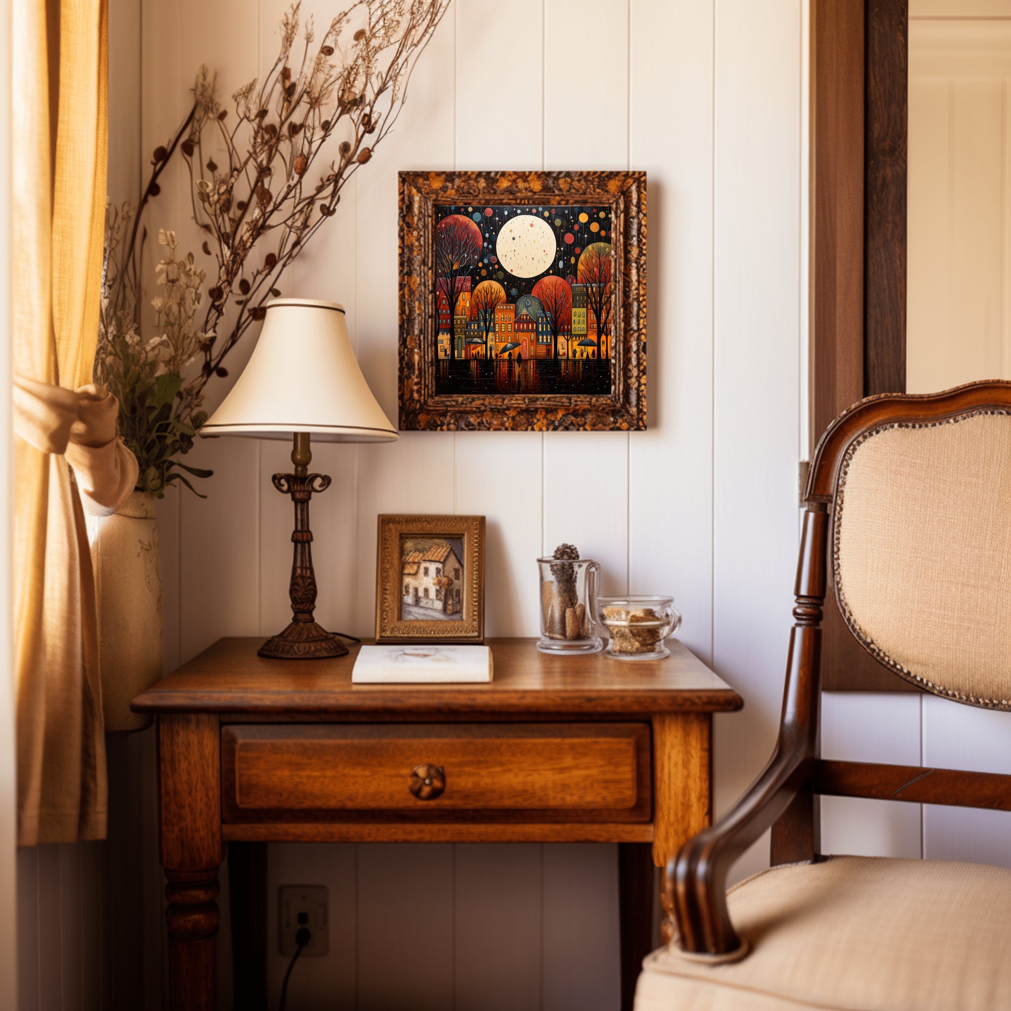 Beneath the Full Moon: Naive Art Portraying Family Love in the Rain AI ...