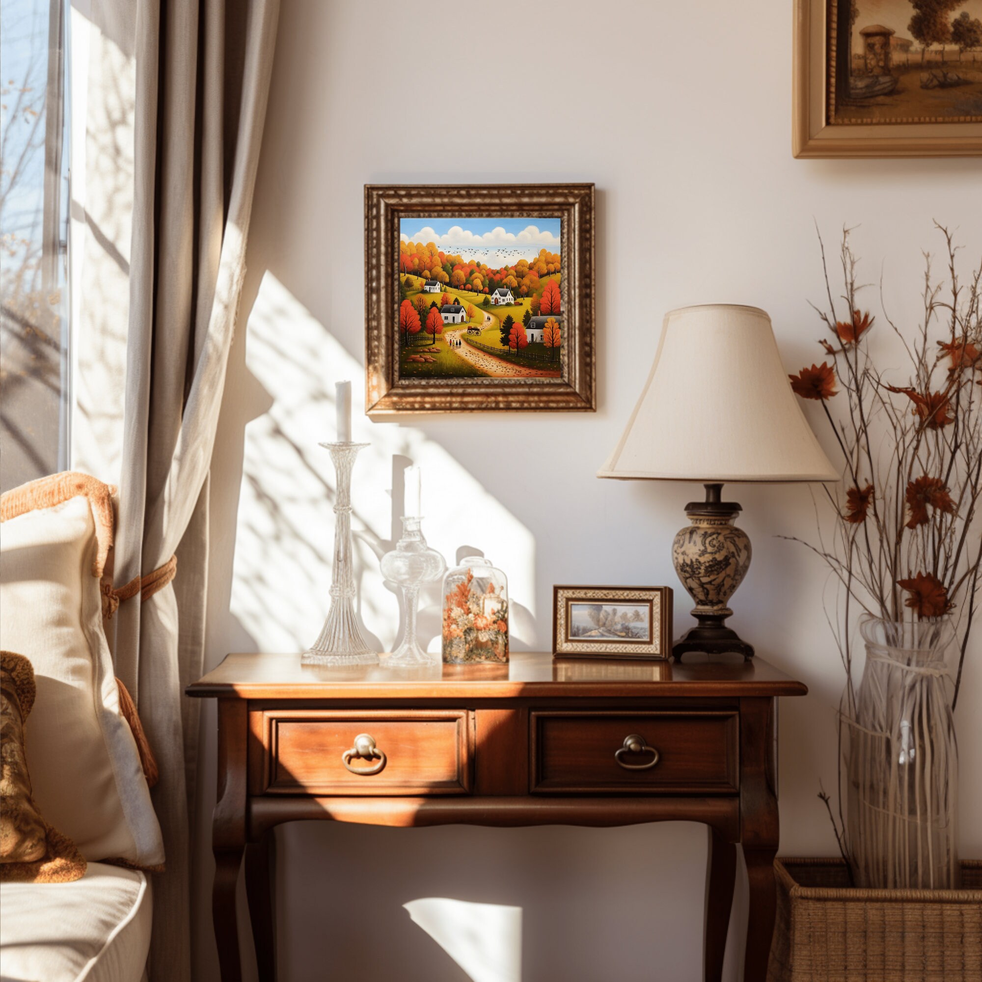 Golden Pathways: A Folk Art Journey Through Fall in Warm Colors | AI ...