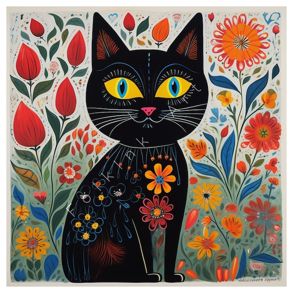 Cat Folk Art - Etsy