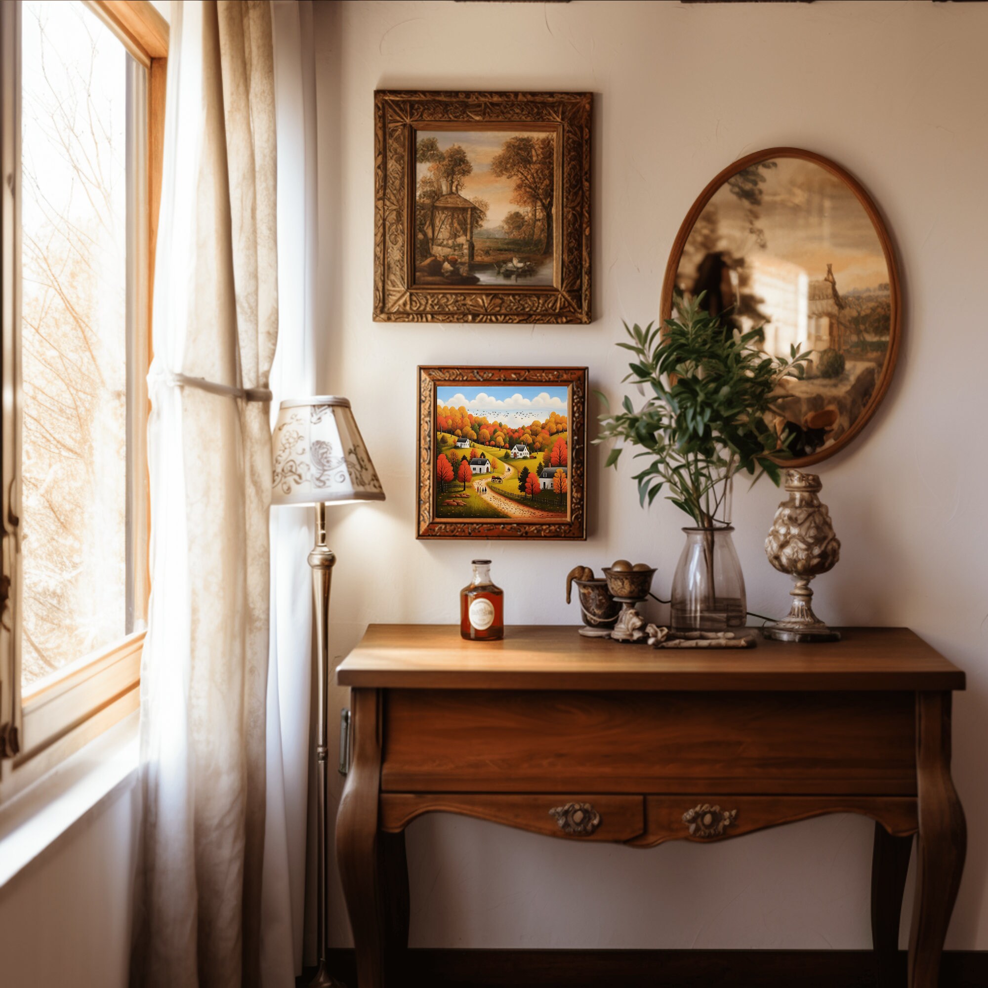 Golden Pathways: A Folk Art Journey Through Fall in Warm Colors | AI ...