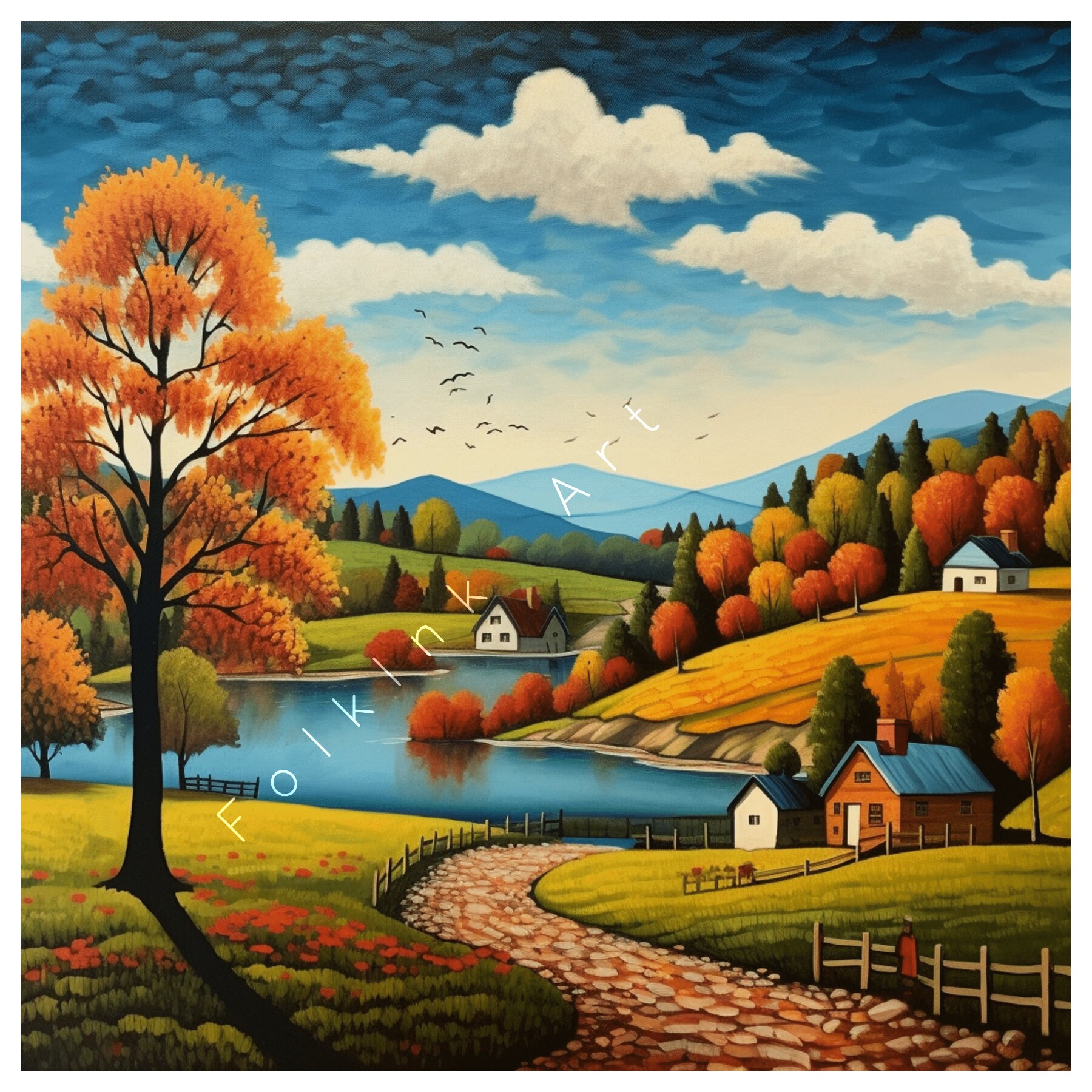 Harvesting Memories: A Folk Art Tribute to Fall AI Digital Wall Folk ...