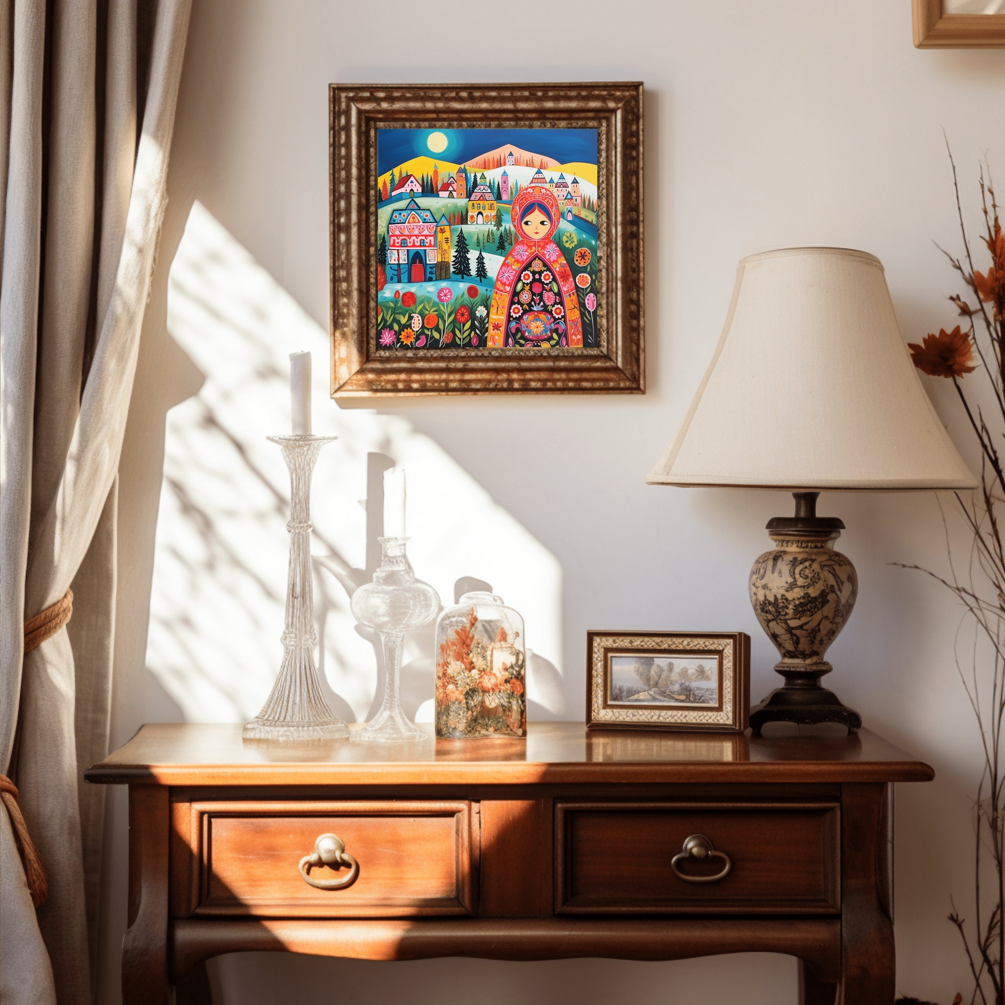 Timeless Slavic Elegance: AI Digital Folk Art Portrait of a Girl in a ...