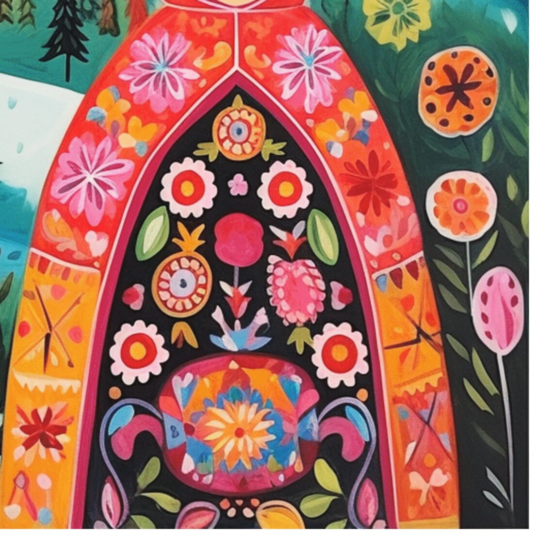 Timeless Slavic Elegance: AI Digital Folk Art Portrait of a Girl in a ...