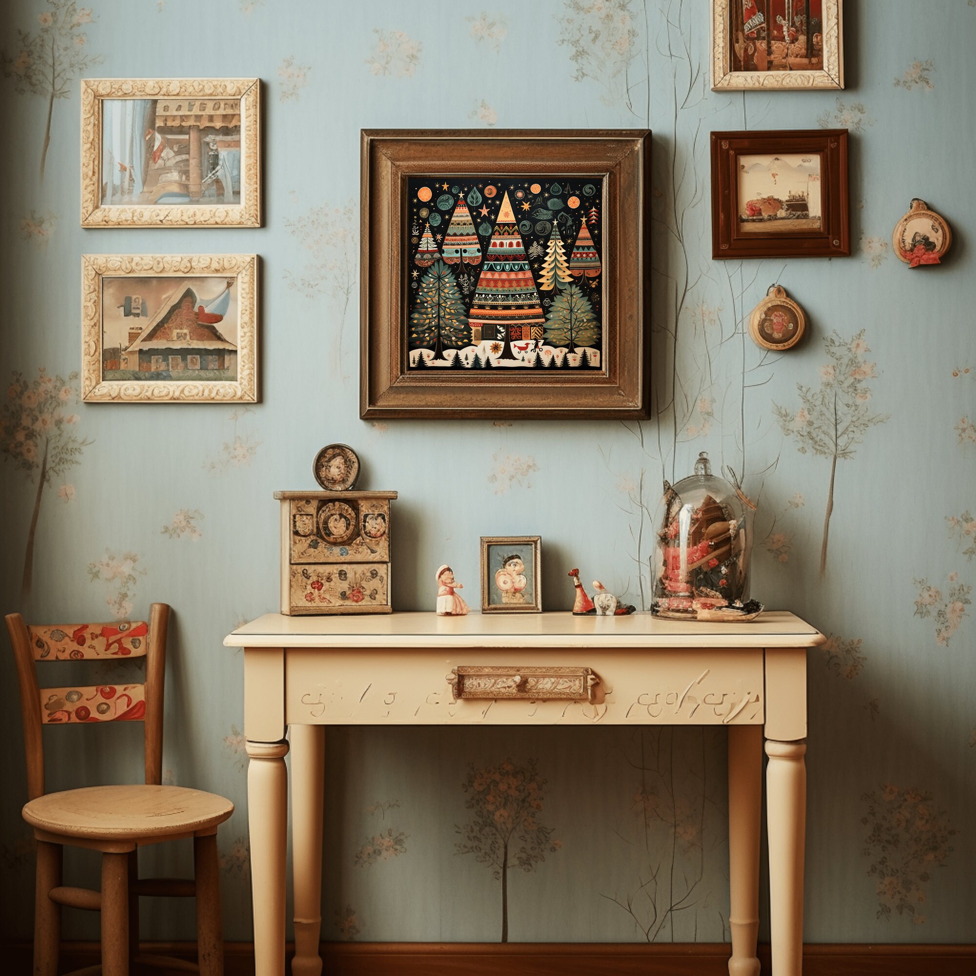 Yuletide Harmony: Joyful Christmas Trees in Folk Art Splendor | AI ...