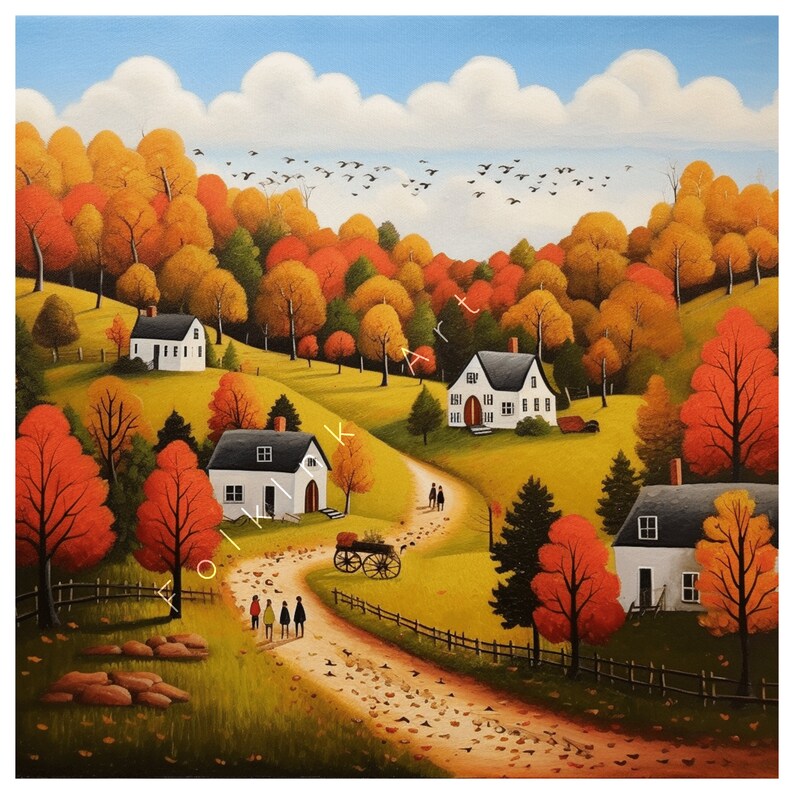 Golden Pathways: A Folk Art Journey Through Fall in Warm Colors | AI ...