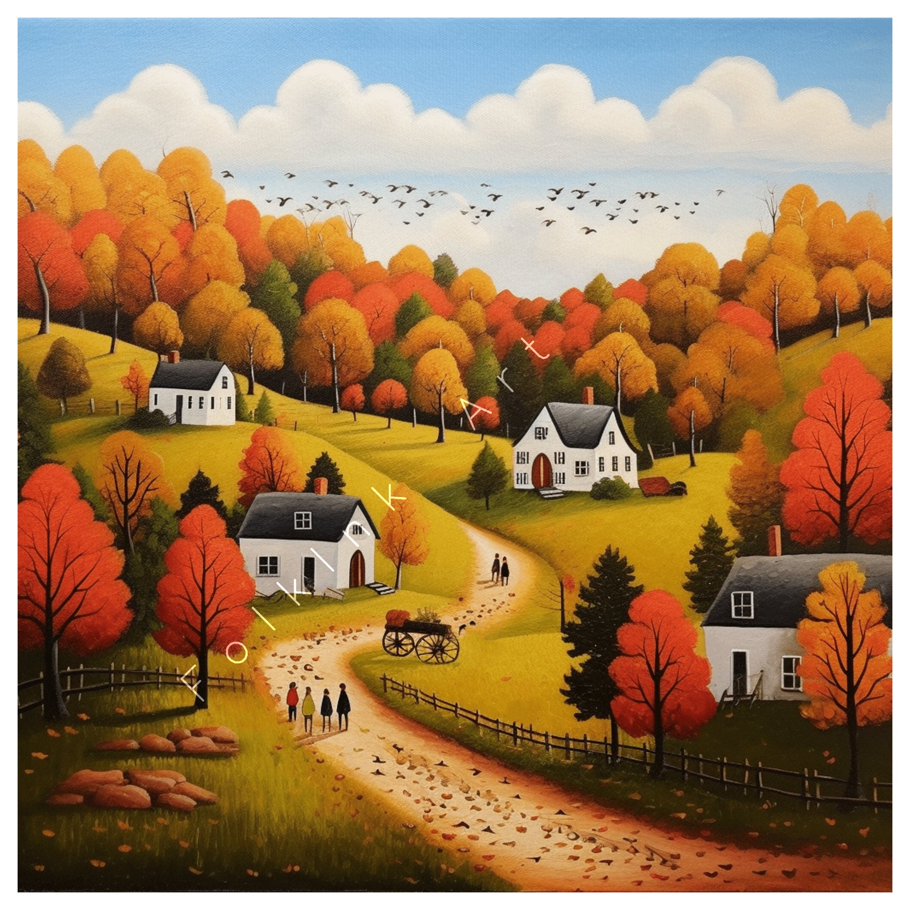 Autumn Folk Art Wallpaper