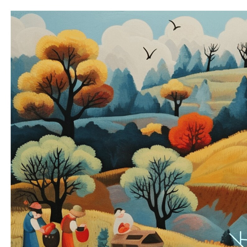 Country Harvest Delight: Digital Folk Art Celebrating Fall's Abundant ...
