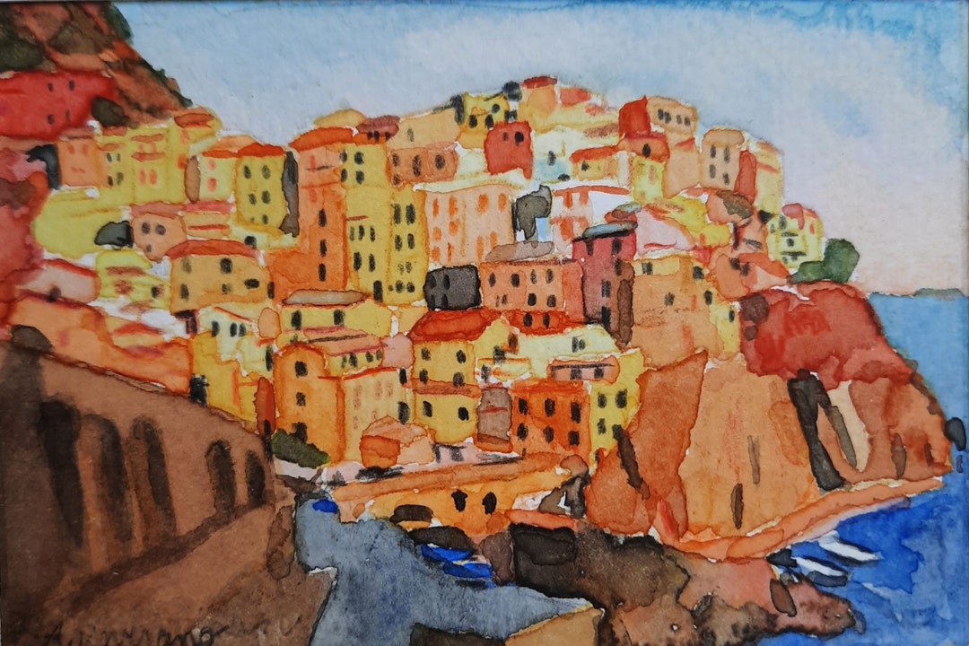 Manarola Watercolor, Manarola Handmade Watercolor, Cinque Terre ...