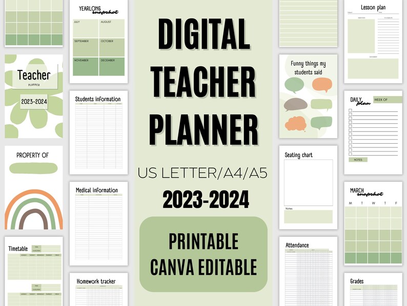 Editable Digital Teacher Planner 2023-2024 UNDATED Lesson Planner ...