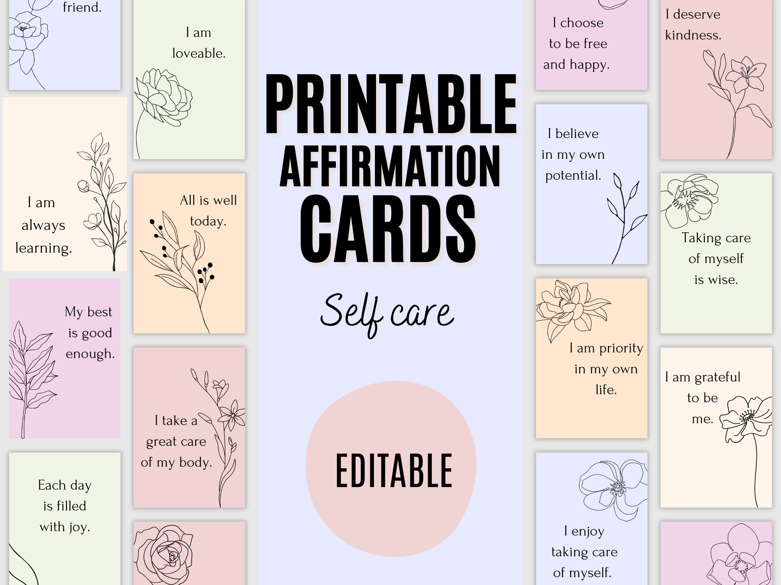 30 Affirmation Cards Printable, Self Care, Deck Affirmation Cards ...