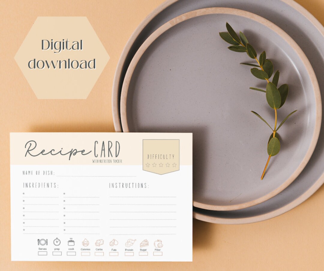 Printable Recipe Cards, Minimalist Recipe Cards, 7 X 5" Recipe Cards ...