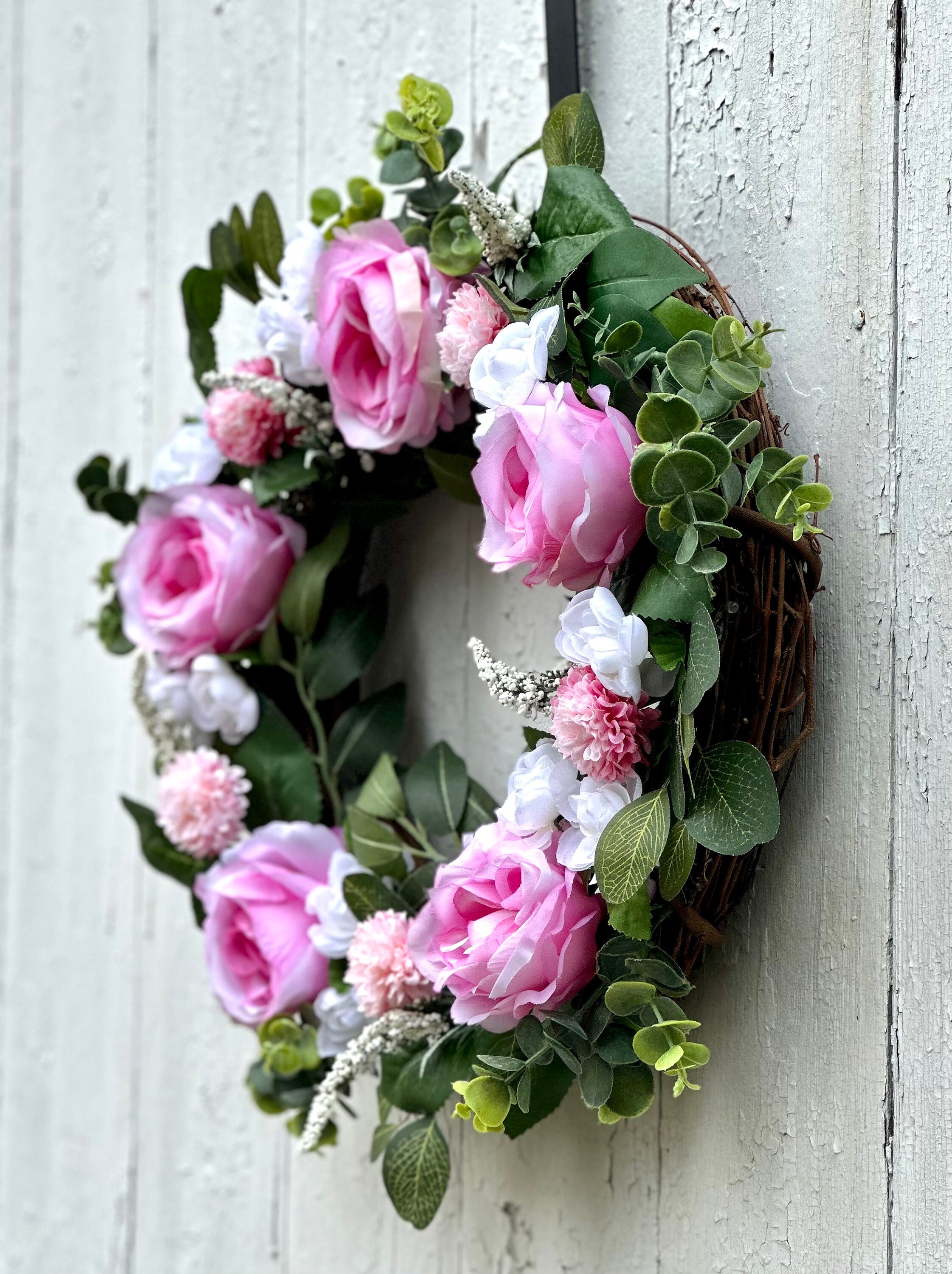 Spring Wreath, Pink Rose Wreath, Greenery Wreath, Spring Front Door ...