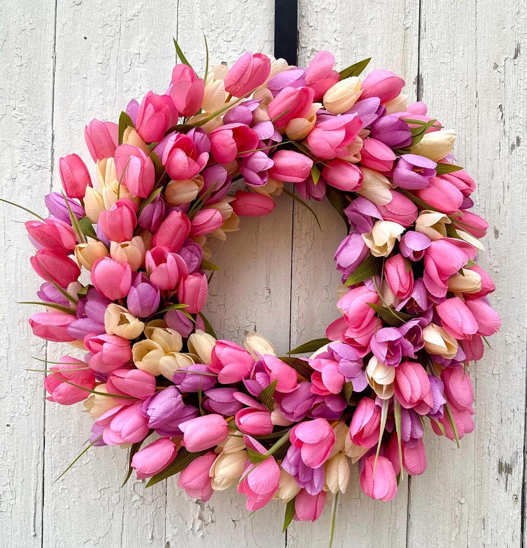 Tulip Wreath, Pink, Yellow, and Purple Tulip Wreath, Spring Tulip ...