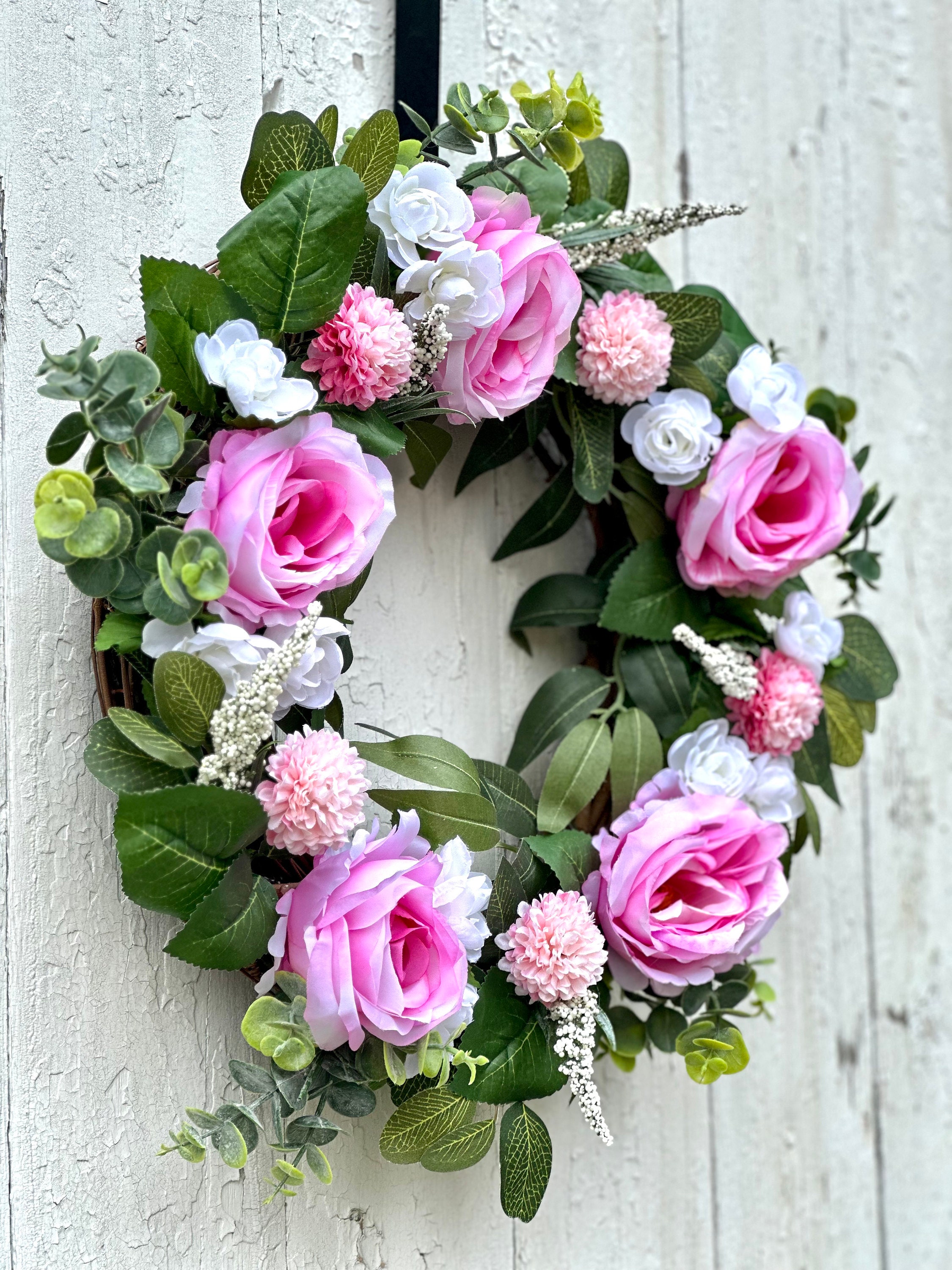 Spring Wreath, Pink Rose Wreath, Greenery Wreath, Spring Front Door ...