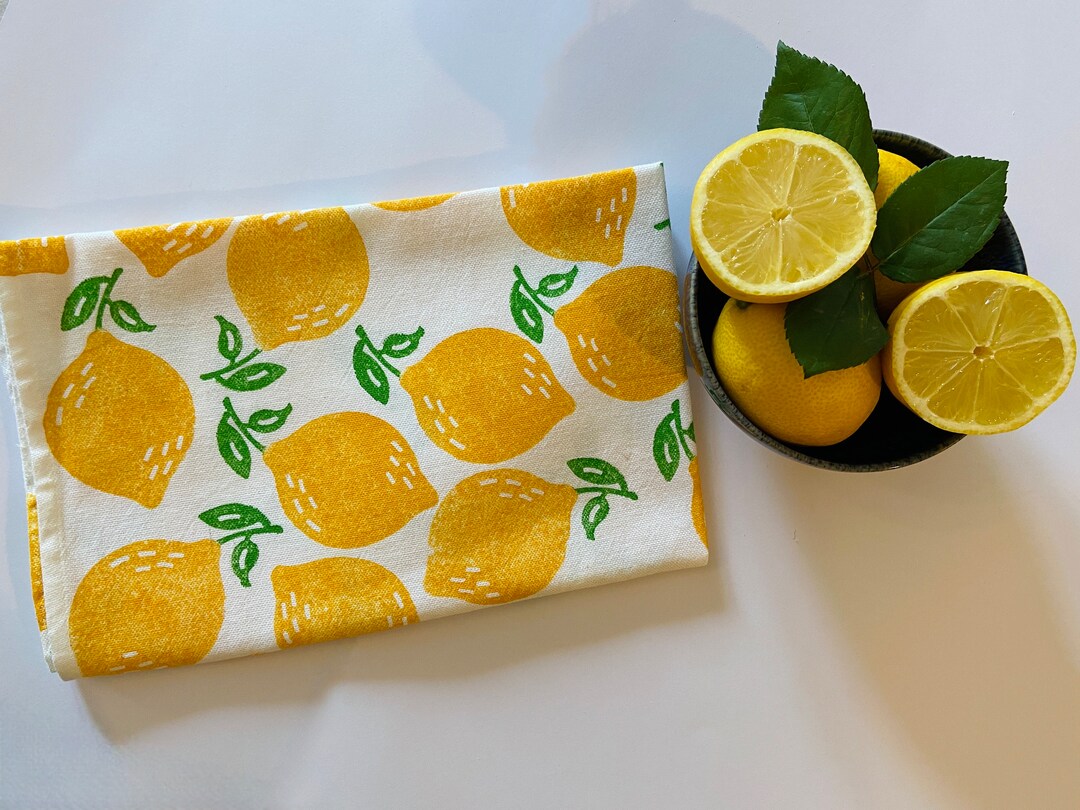 Hand Printed Lemon Tea Towel, 100% Cotton - Etsy UK