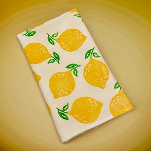 Hand Printed Lemon Tea Towel, 100% Cotton - Etsy UK