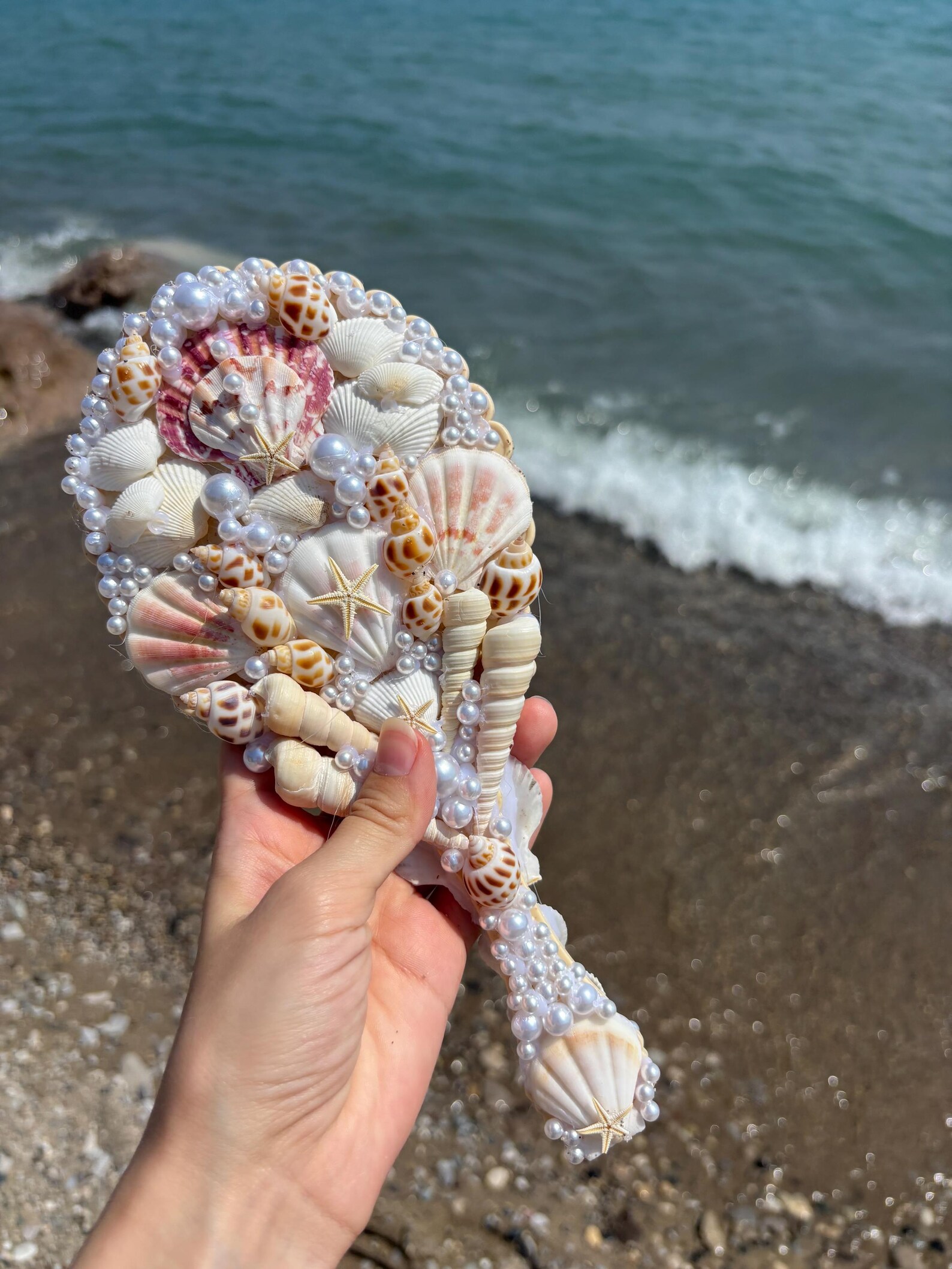 Handheld Seashell Mirror | Handmade With Authentic Shells - Etsy
