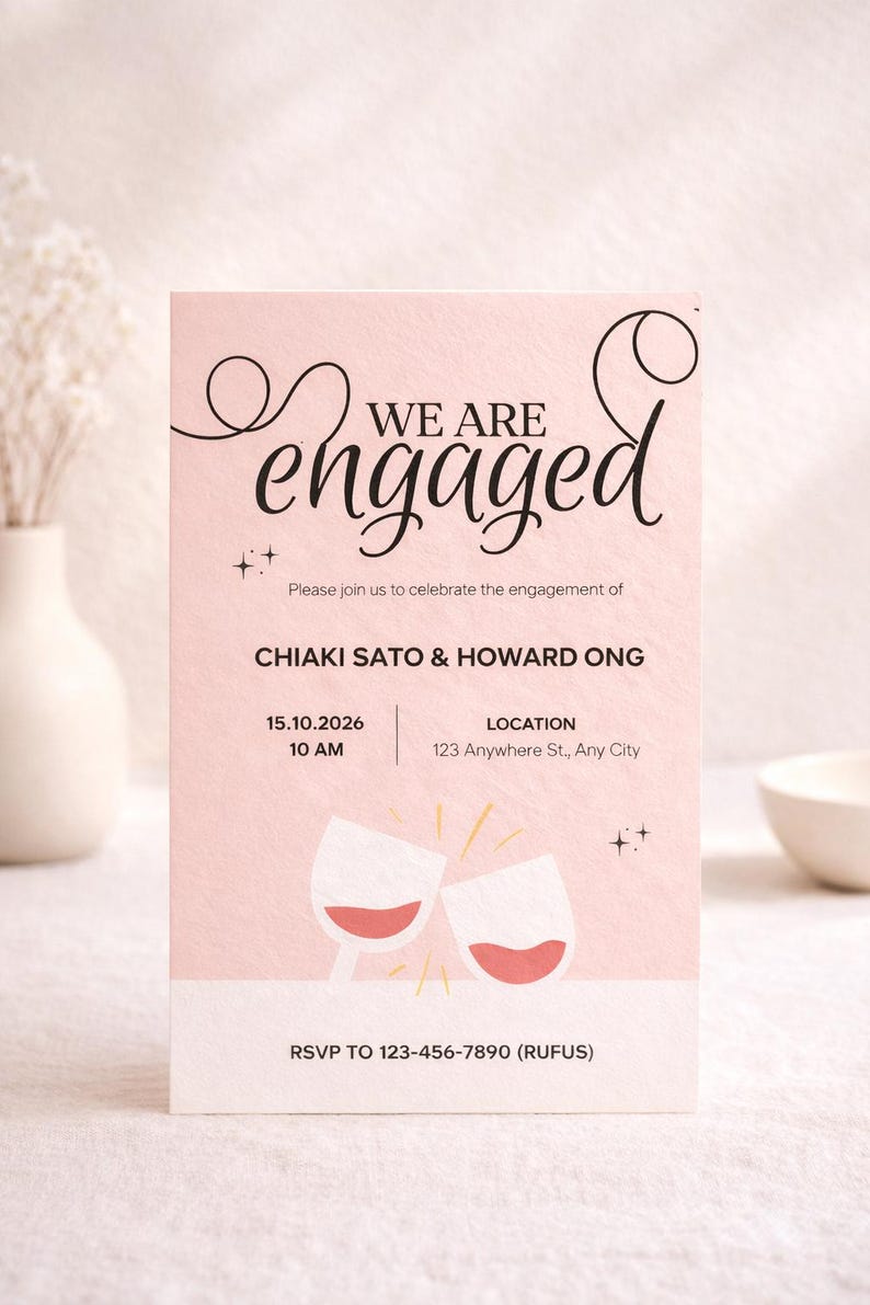 Elegant Engagement Party Invitation Template | Pink Canva Invite ...