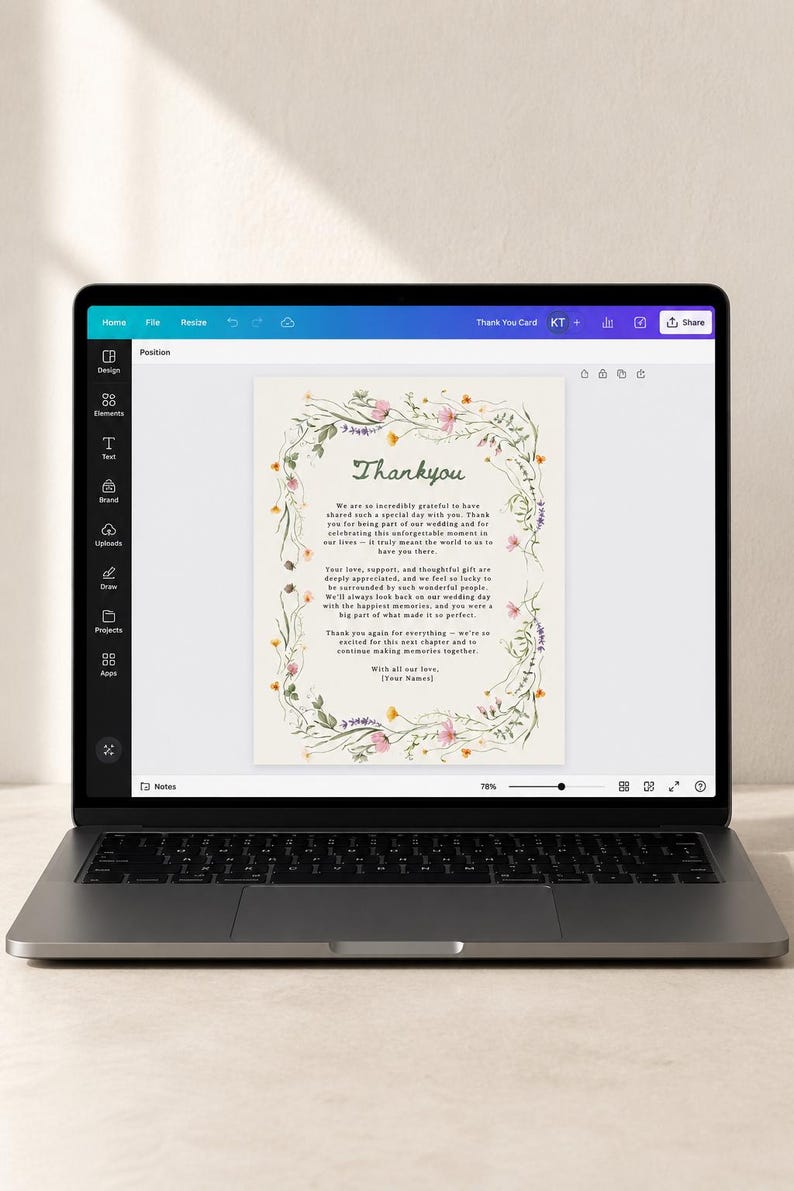 Floral Wedding Thank You Card Template, Elegant Floral Appreciation ...