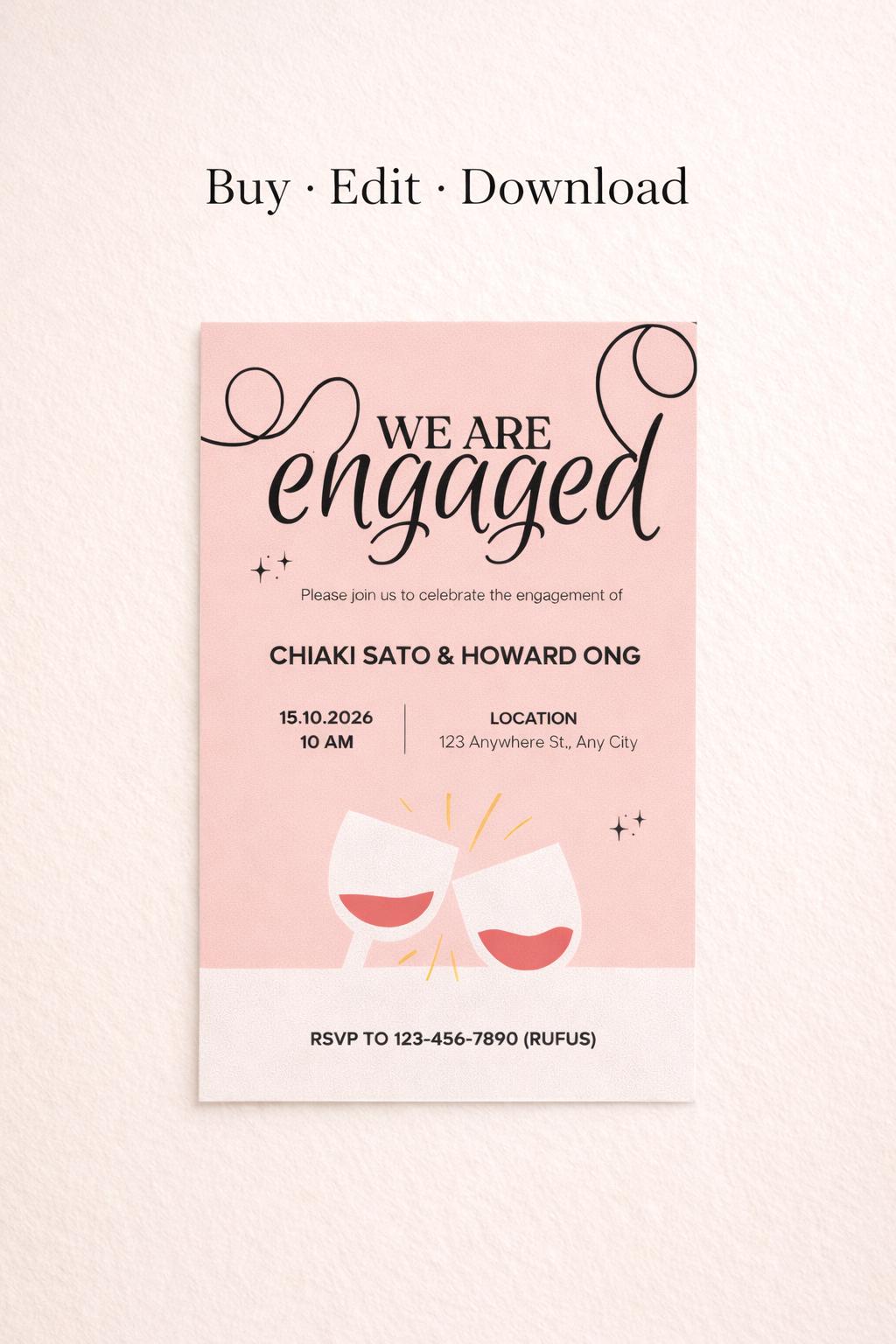 Elegant Engagement Party Invitation Template | Pink Canva Invite ...
