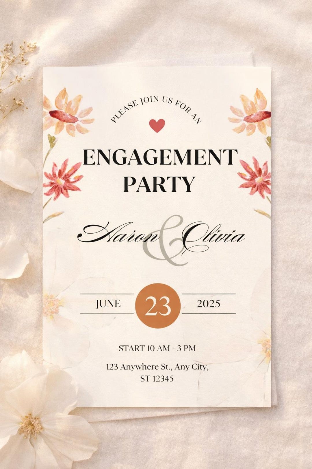 Floral Engagement Party Invitation Template, Editable Canva Invite ...