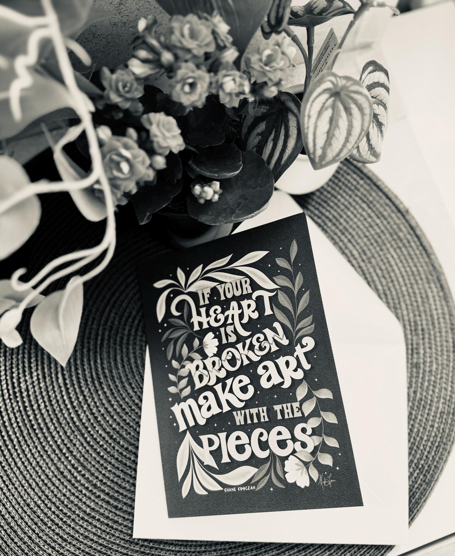Inspirational Greeting Card: Broken Heart Art Quote, Floral Design - Etsy