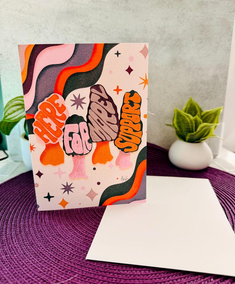 Retro Mushroom Greeting Card: Morel Support, Friendship Card - Etsy