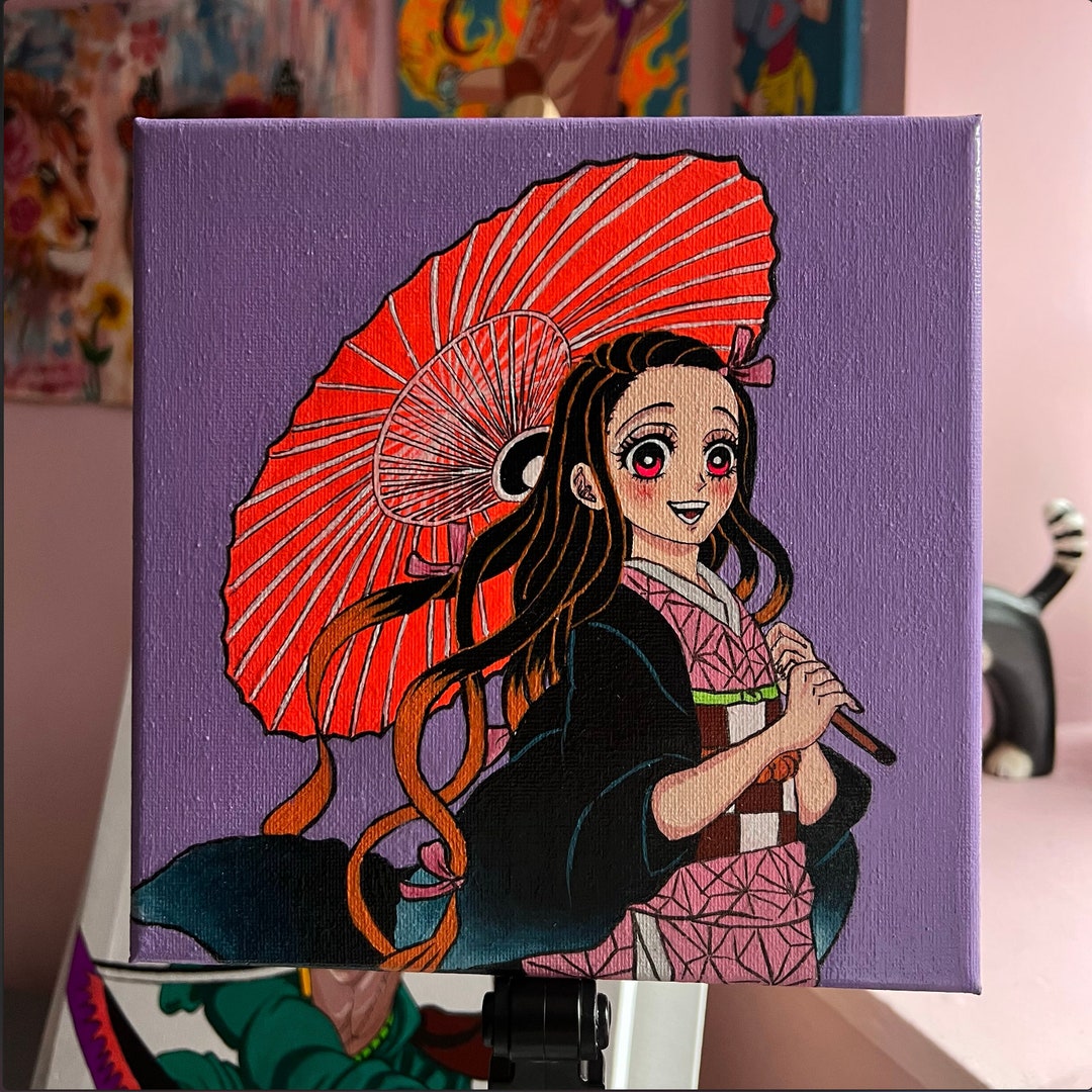Nezuko Painting on Canvas - Glow Effect Under the UV Light - Etsy UK
