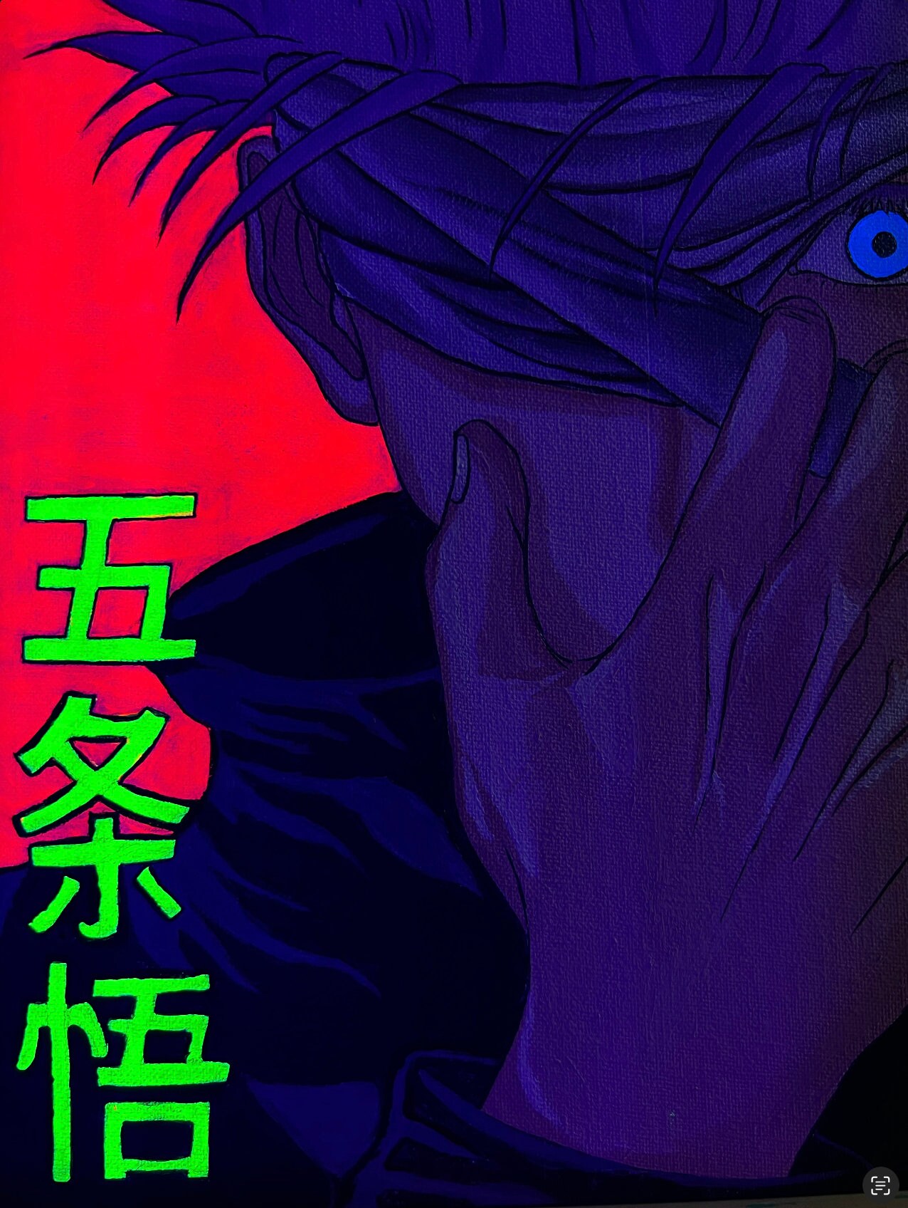 Gojo Satoru Neon Painting on Canvas Panel, Glow Effect Under the UV ...