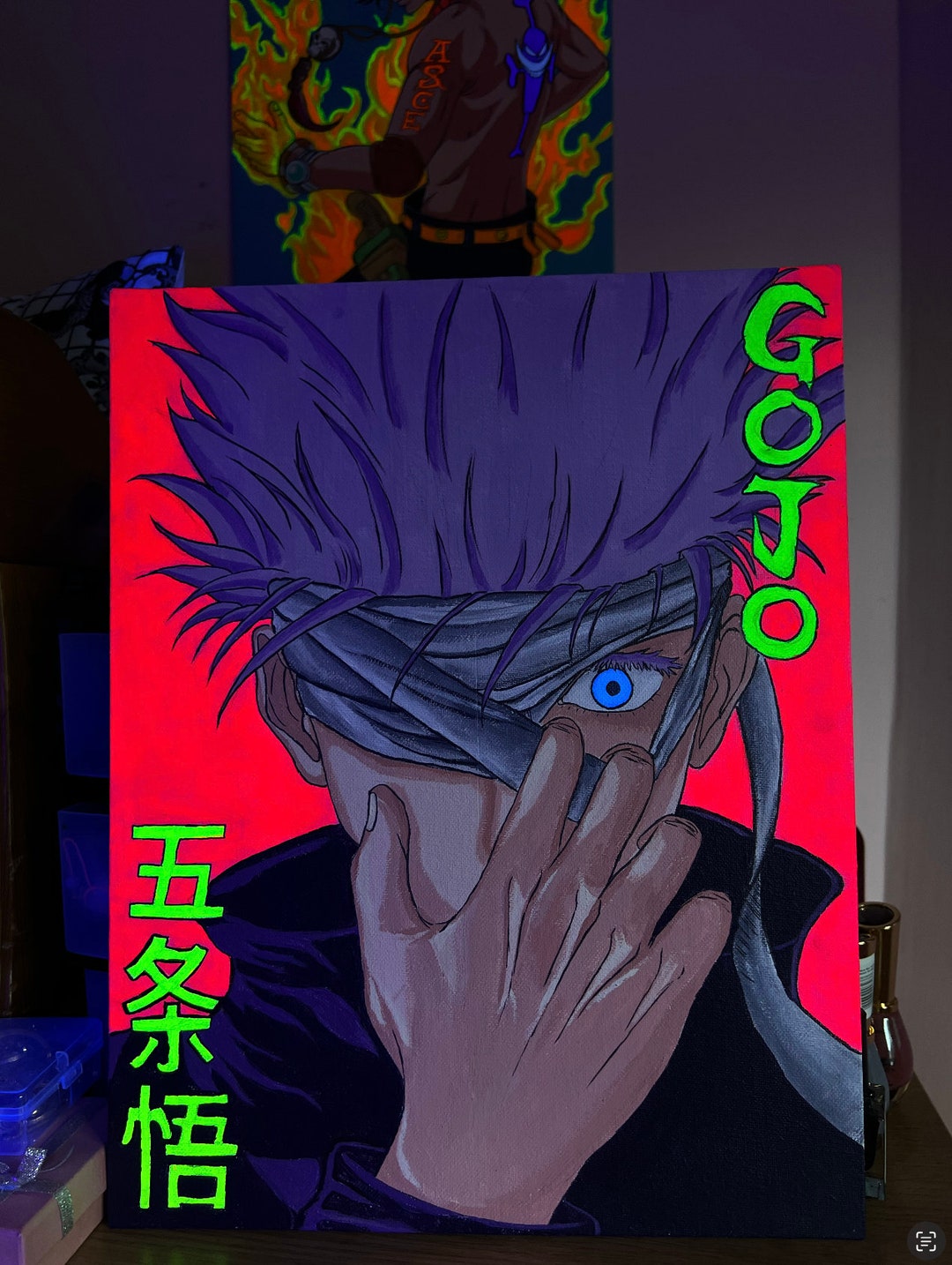 Gojo Satoru Neon Painting on Canvas Panel, Glow Effect Under the UV ...