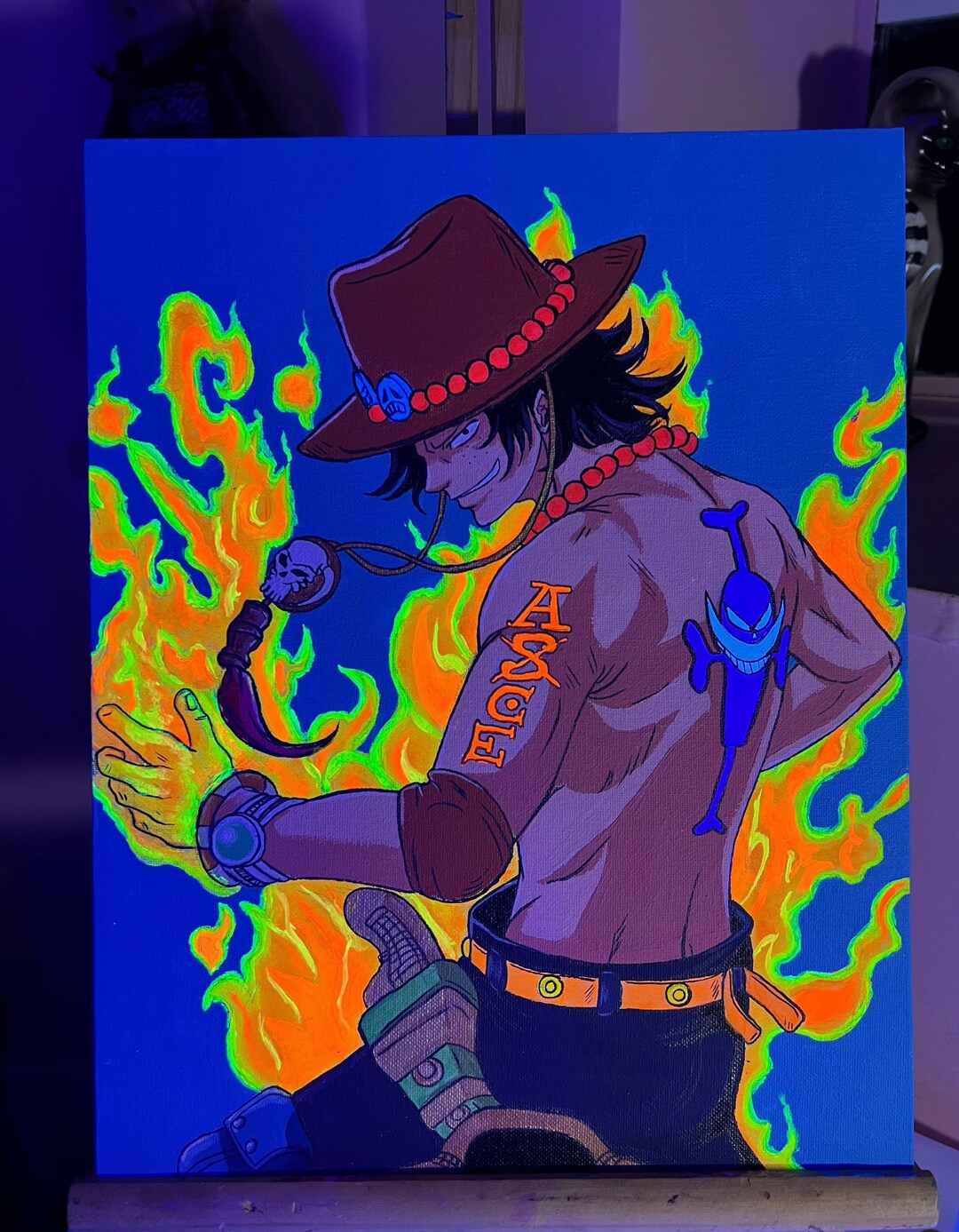 Portgas D. Ace NEON Painting Effect Under the UV Light Only. - Etsy