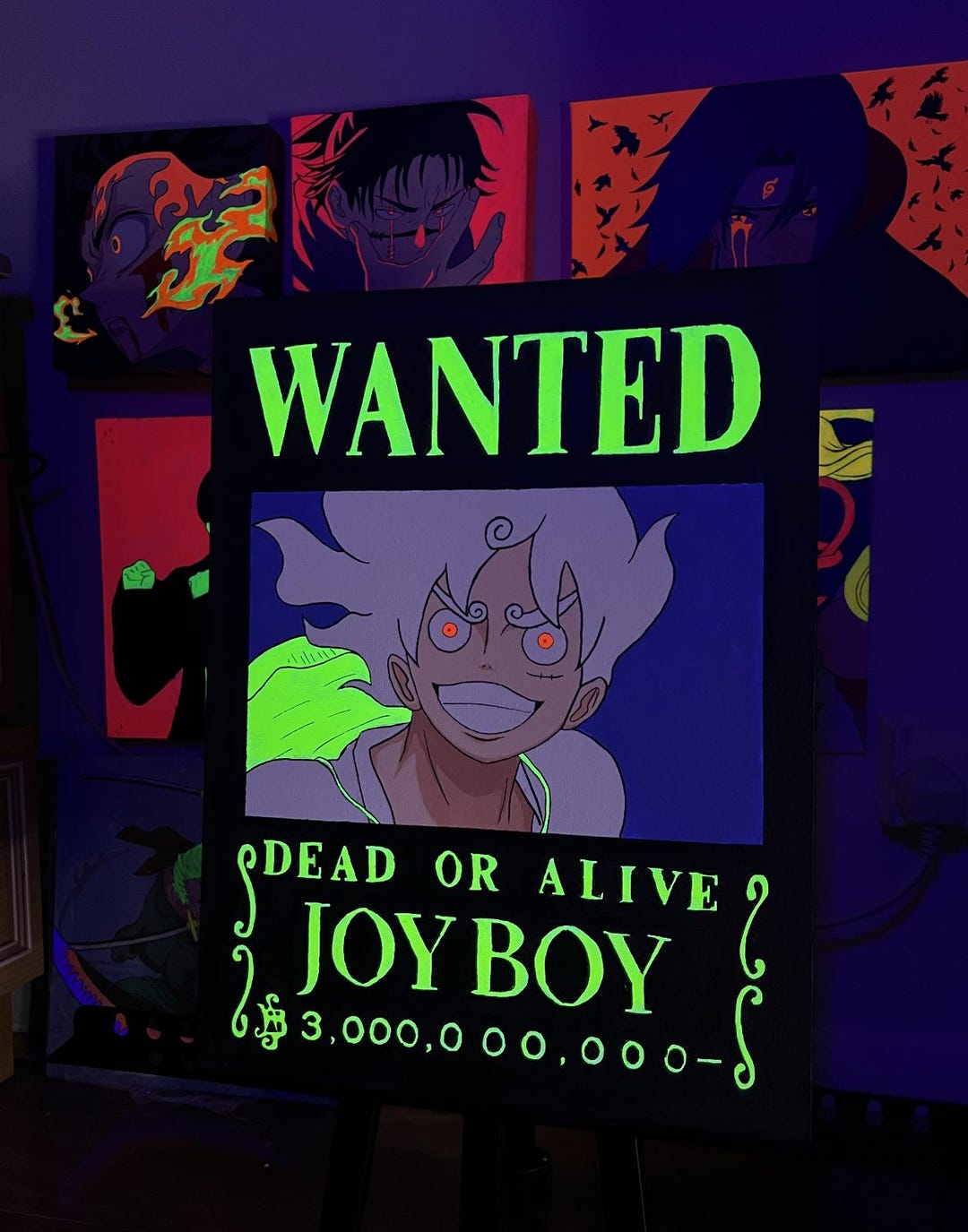 Luffy Neon Painting on A3 Canvas Panel - Etsy