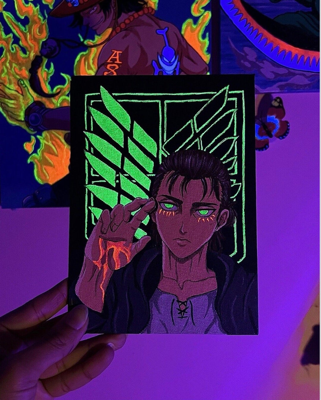 Neon Painting Effect Under the UV Light. Eren Yeager - Etsy UK
