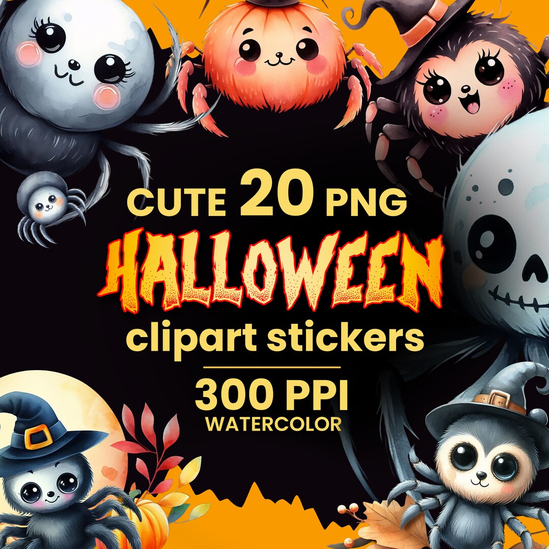 20 Cute Halloween Spiders Digital Clipart Stickers - Etsy