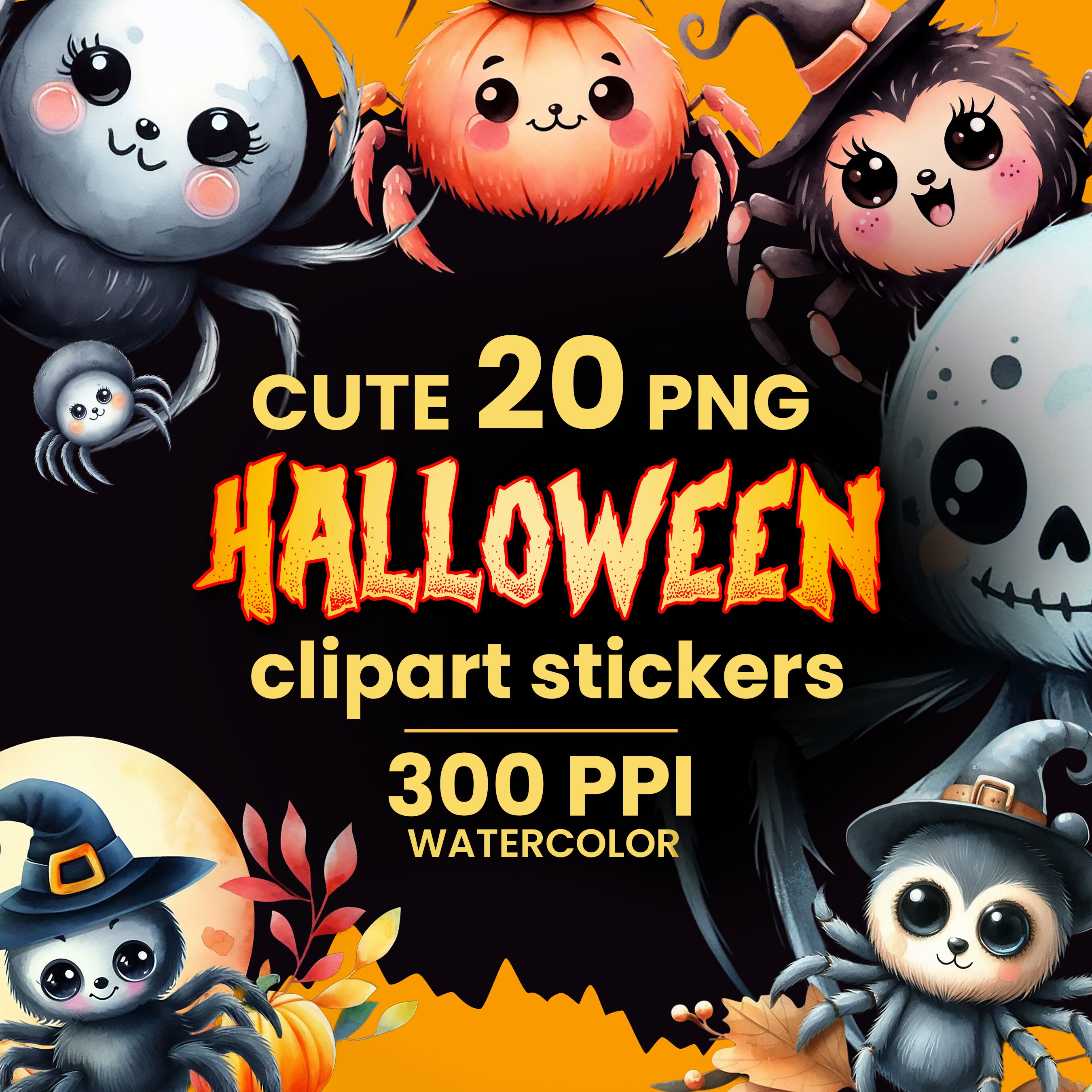 20 Cute Halloween Spiders Digital Clipart Stickers - Etsy