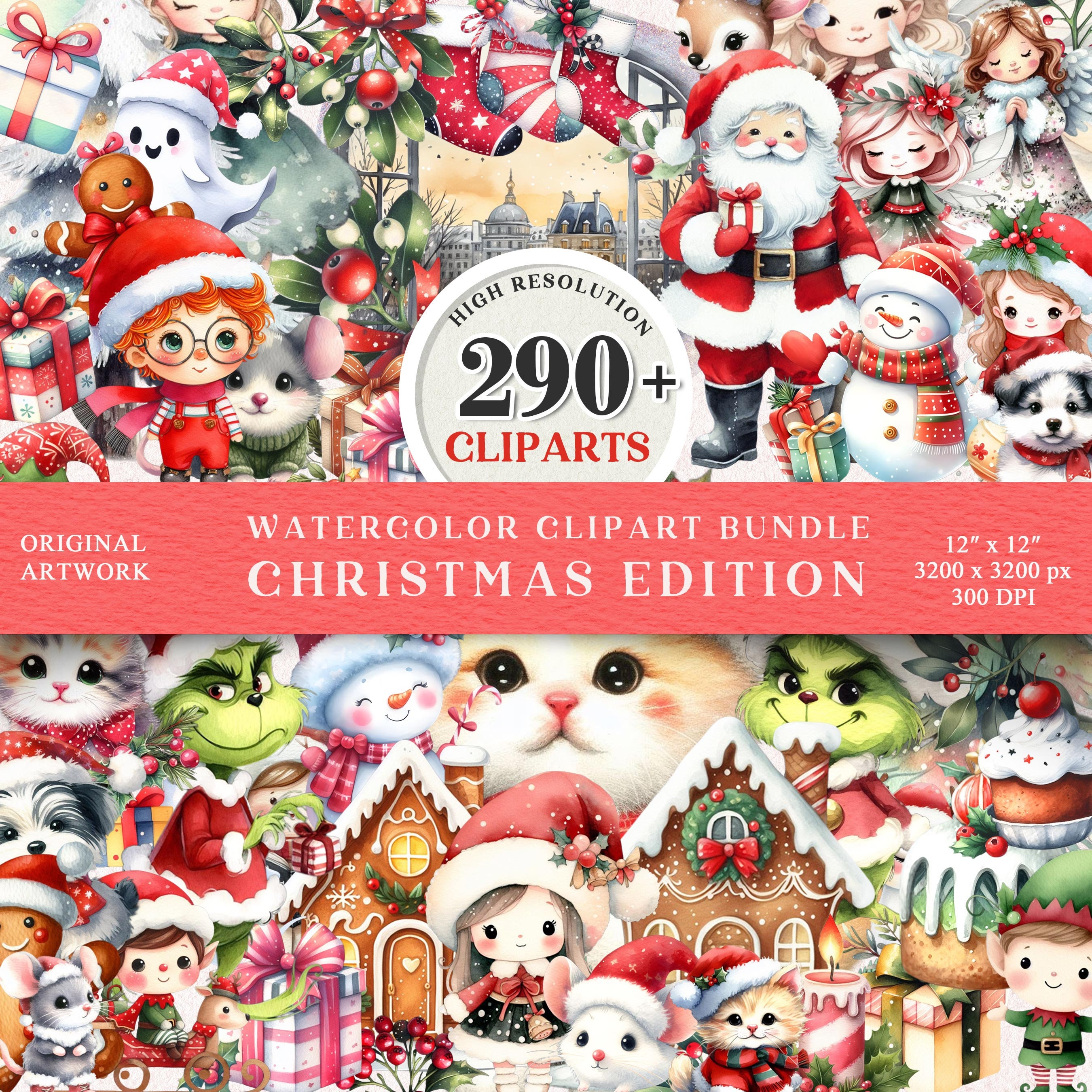 Christmas Clipart Bundle Grinch, Santa, Snowman, Reindeer, Gingerbread ...