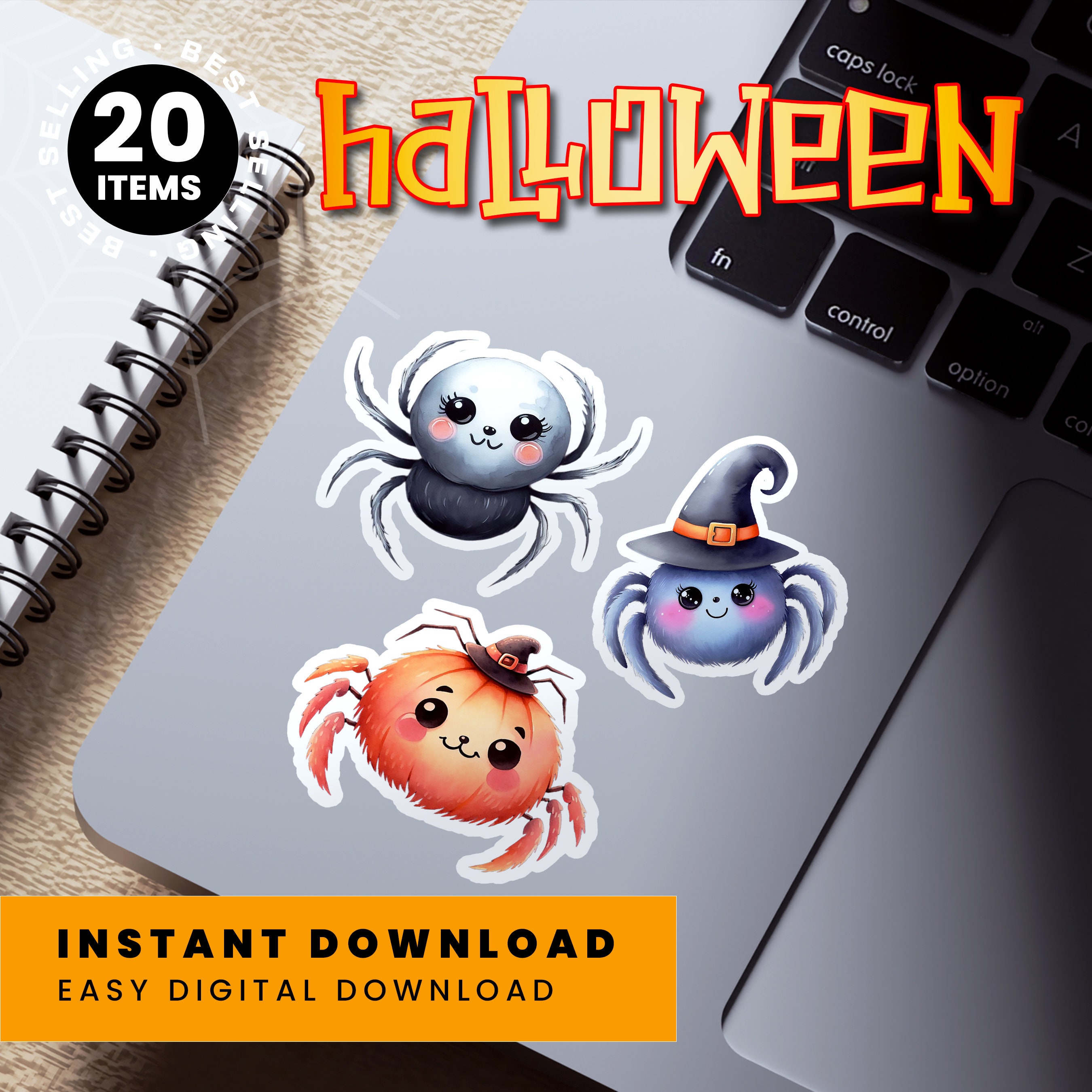 20 Cute Halloween Spiders Digital Clipart Stickers - Etsy