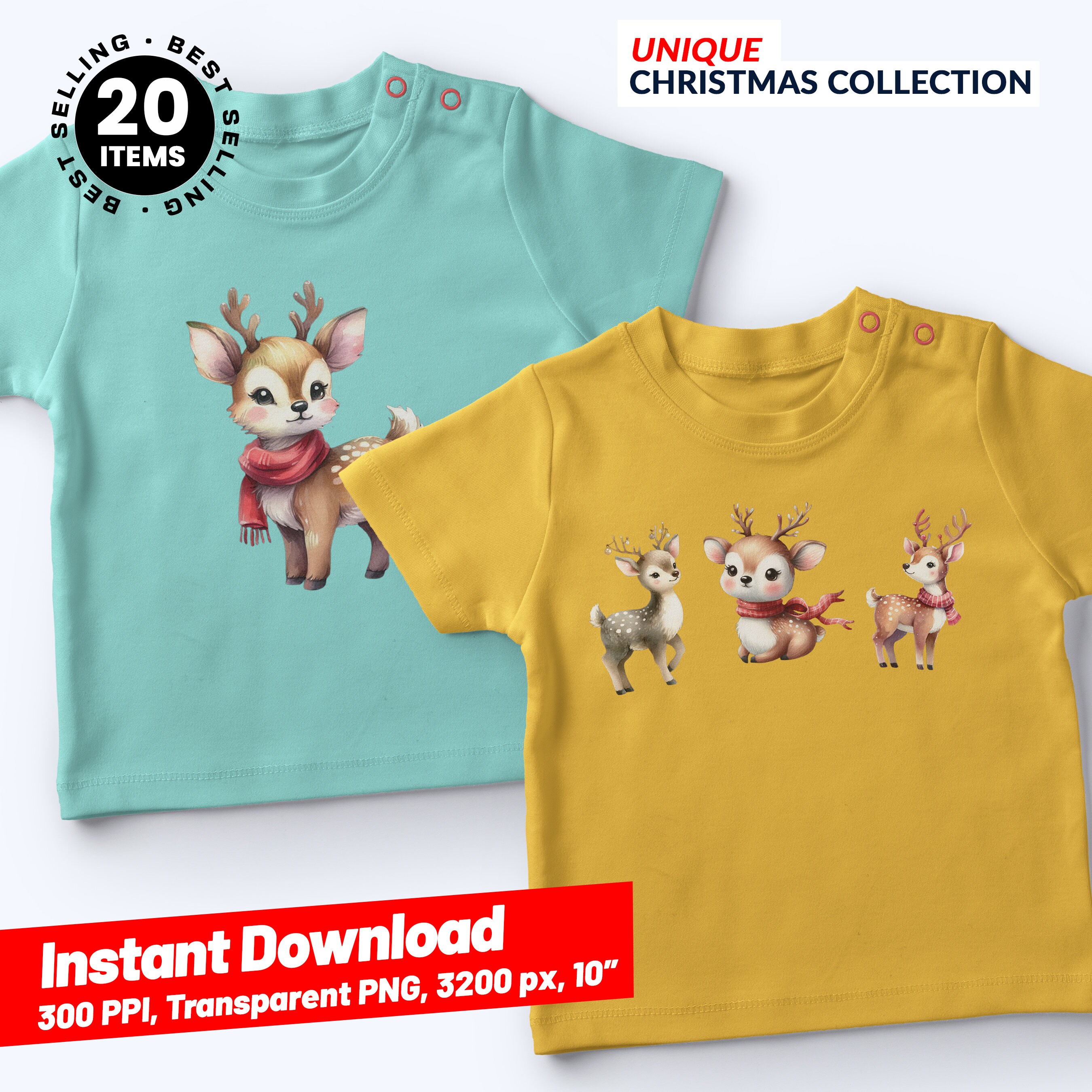 Cute Christmas Santa Reindeer Clipart Pack, 20 PNG 300 PPI Xmas ...