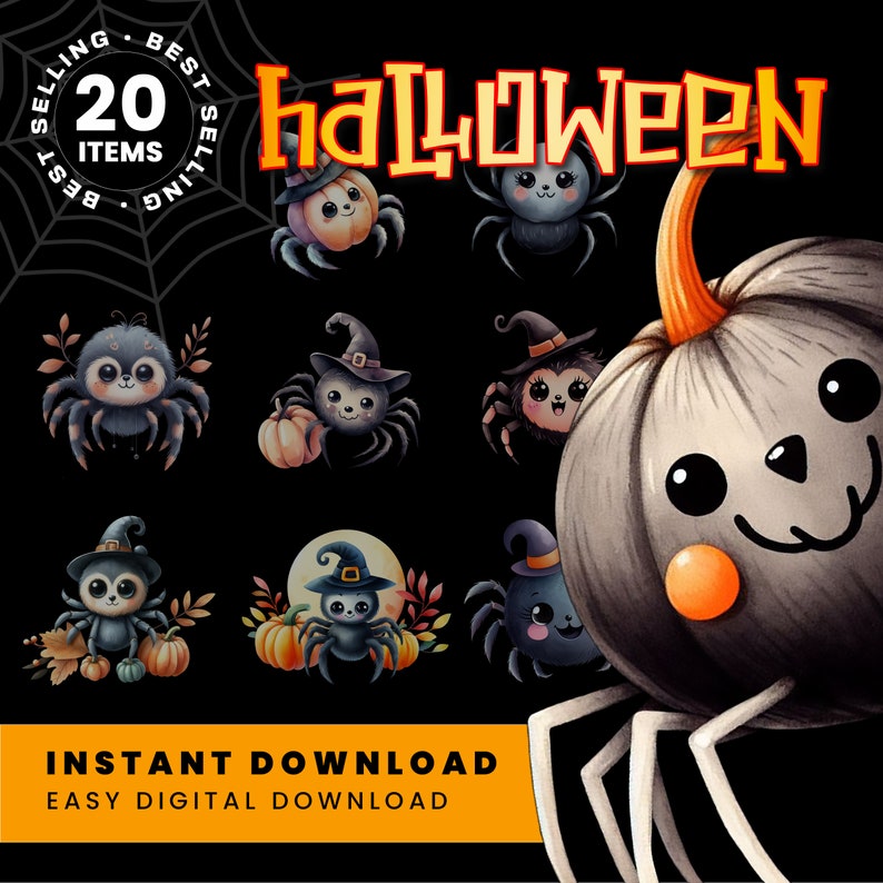 20 Cute Halloween Spiders Digital Clipart Stickers - Etsy